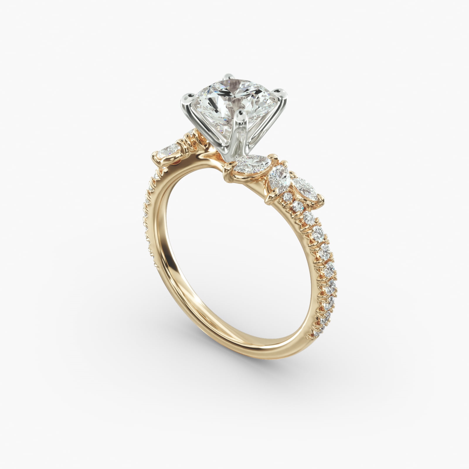 Floral Bypass Engagement Ring 4-Prong Nouveau Head