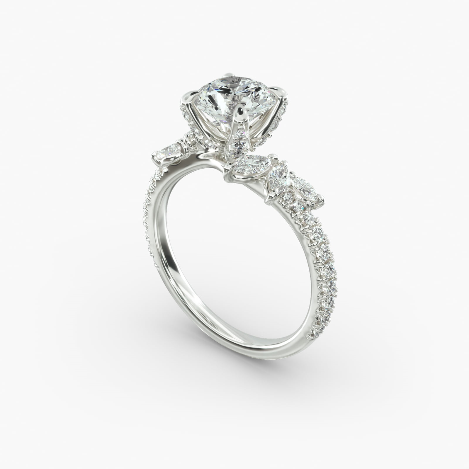 Floral Bypass Engagement Ring Diamond Tulip Head