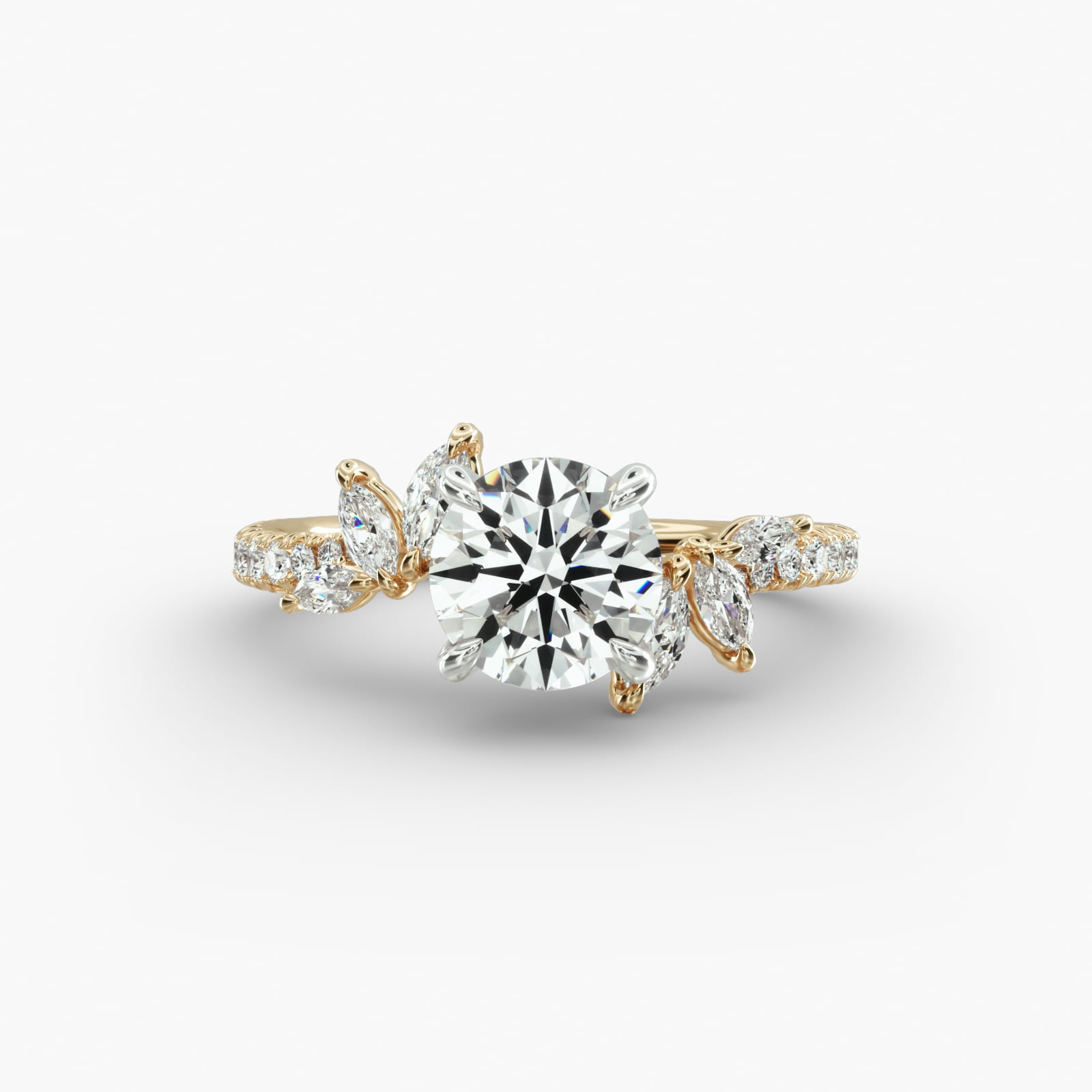 Floral Bypass Engagement Ring Hidden Halo Head