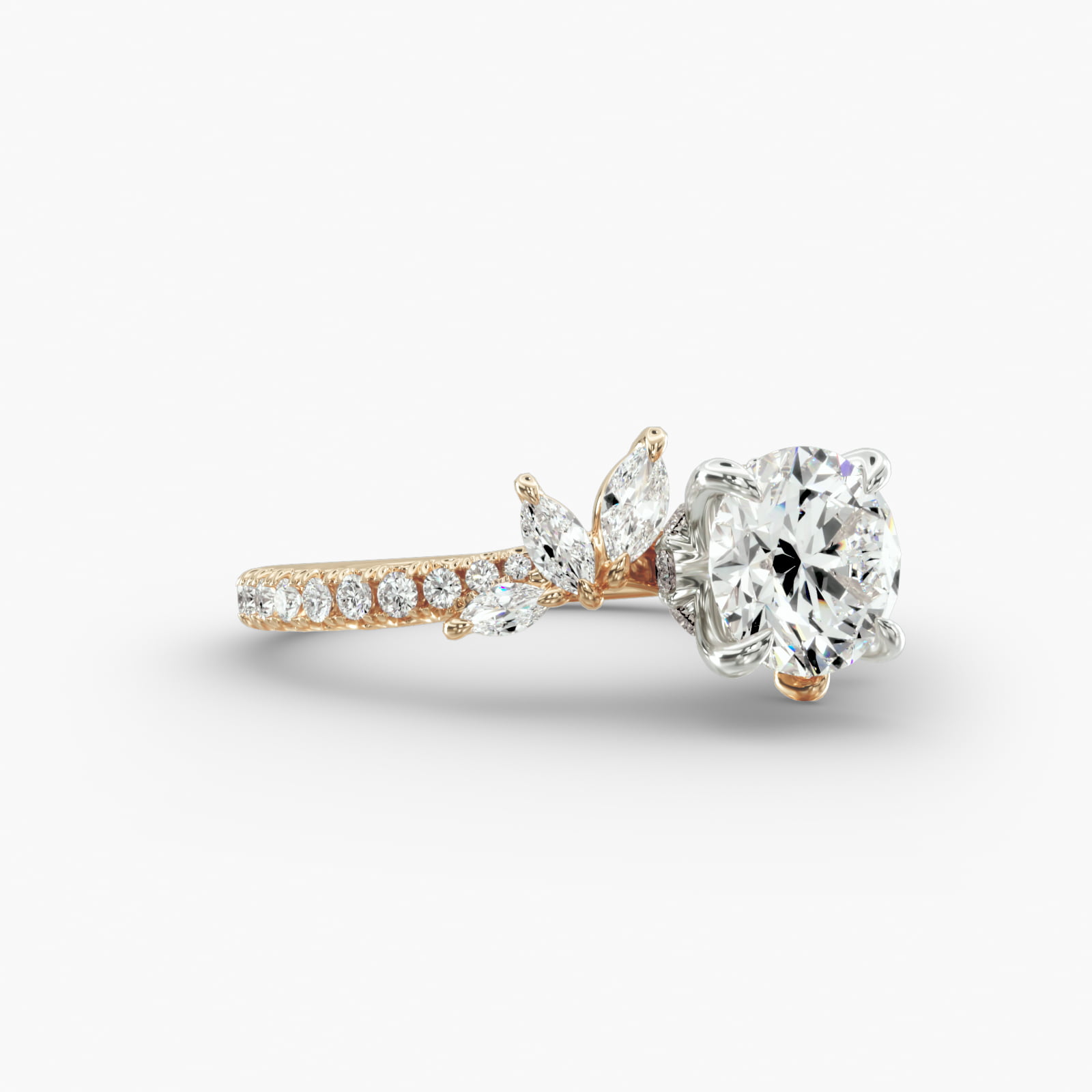 Floral Bypass Engagement Ring Clustered Diamond Head