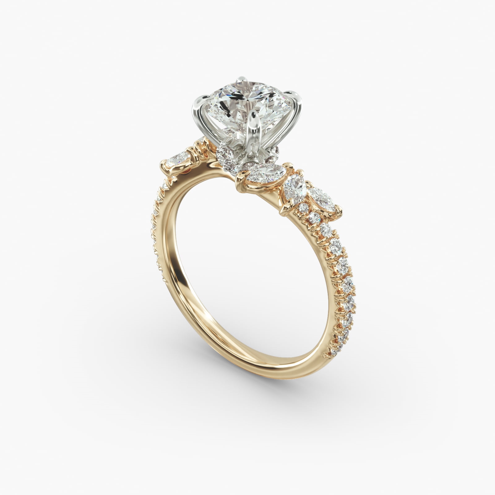 Floral Bypass Engagement Ring Clustered Diamond Head
