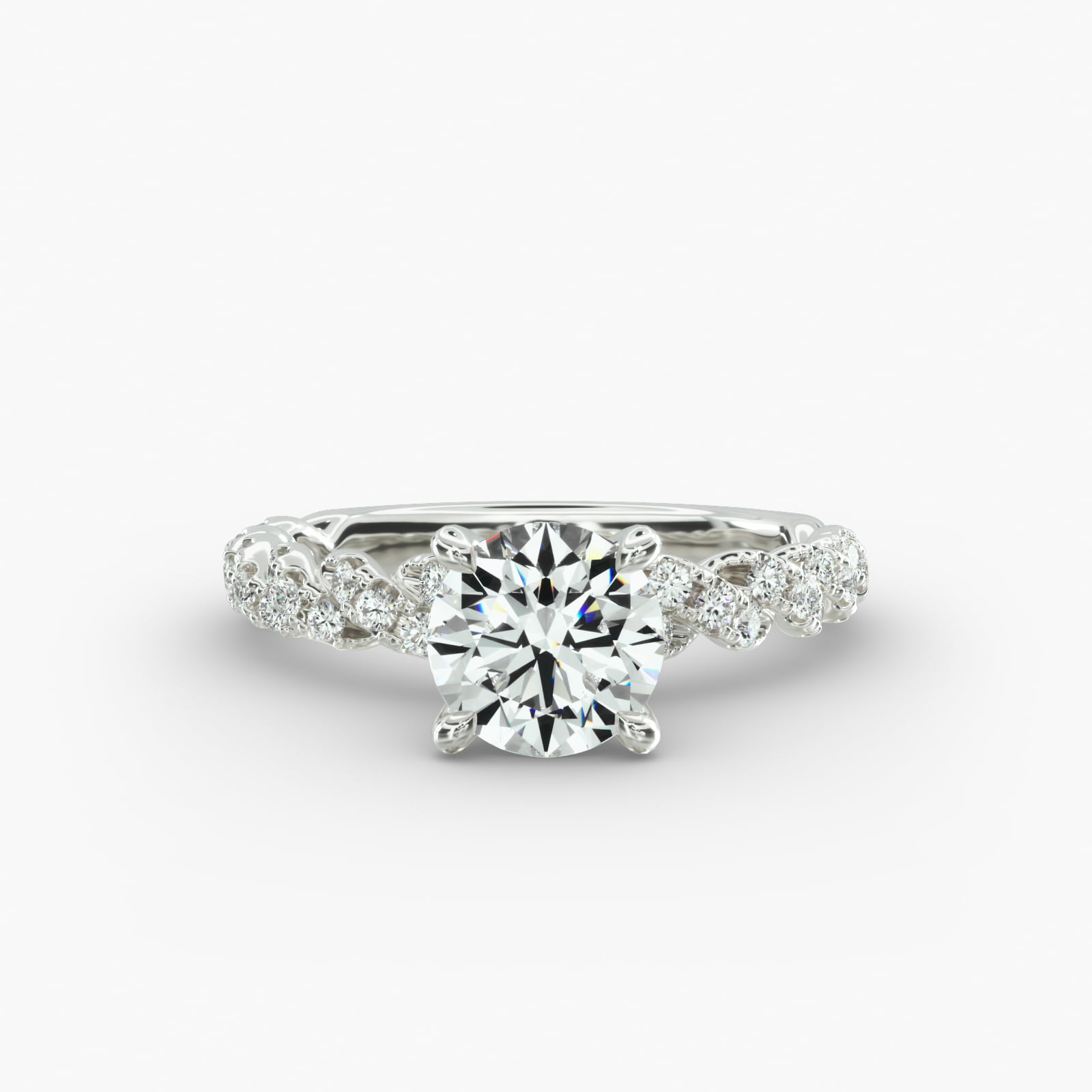 Twist Pavé Engagement Ring 4-Prong Nouveau Head