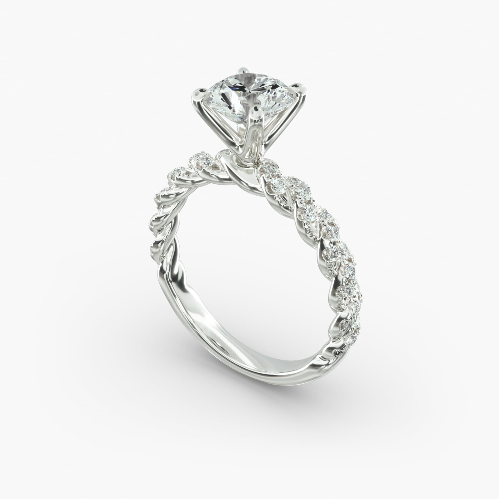 Twist Pavé Engagement Ring 4-Prong Nouveau Head