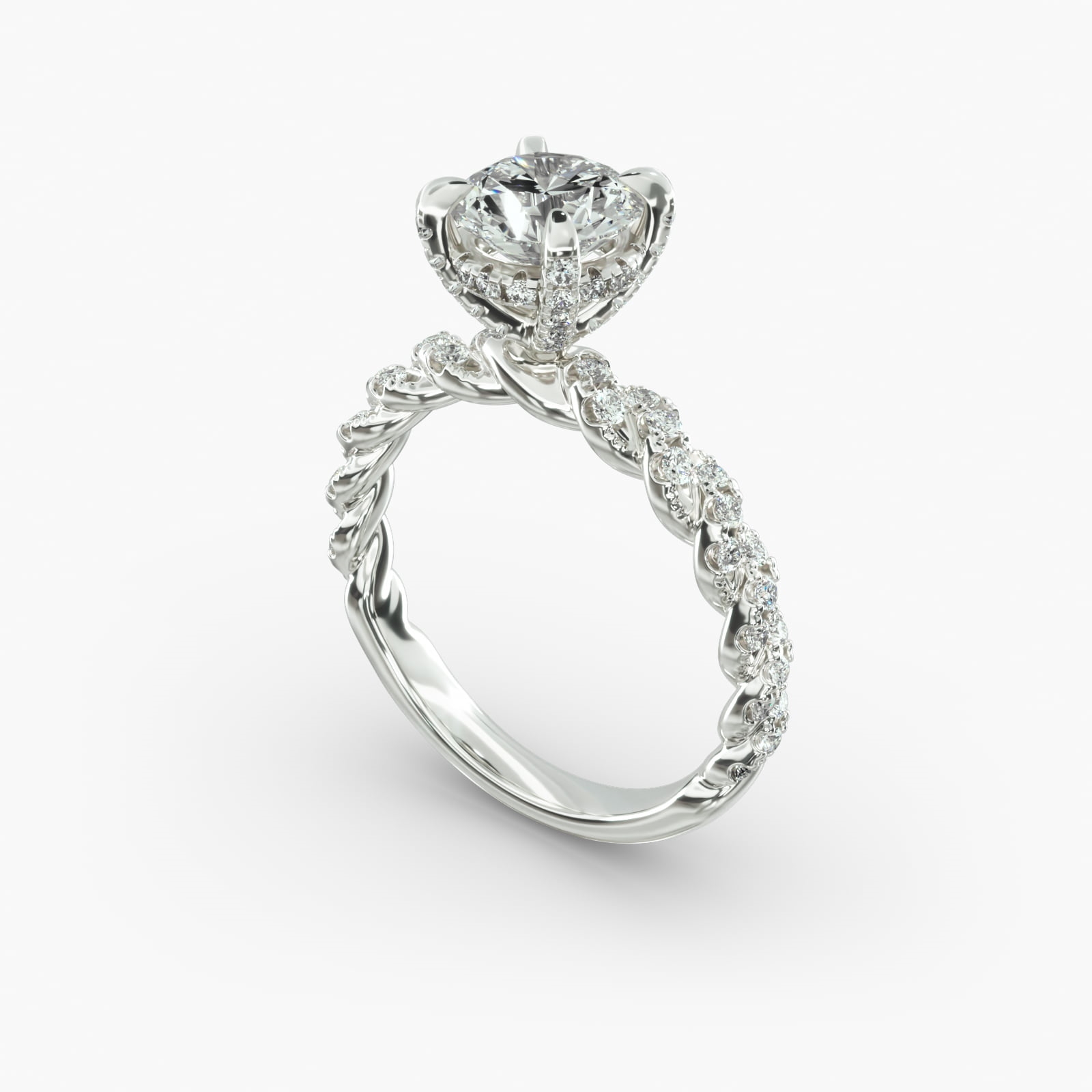 Twist Pavé Engagement Ring Diamond Basket Head