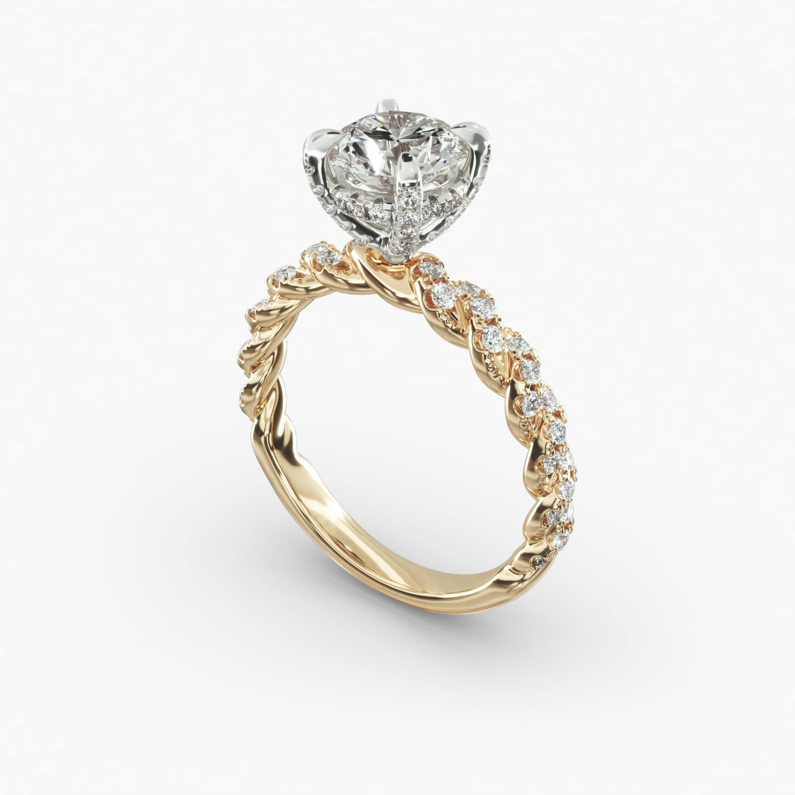 Twist Pavé Engagement Ring Diamond Basket Head