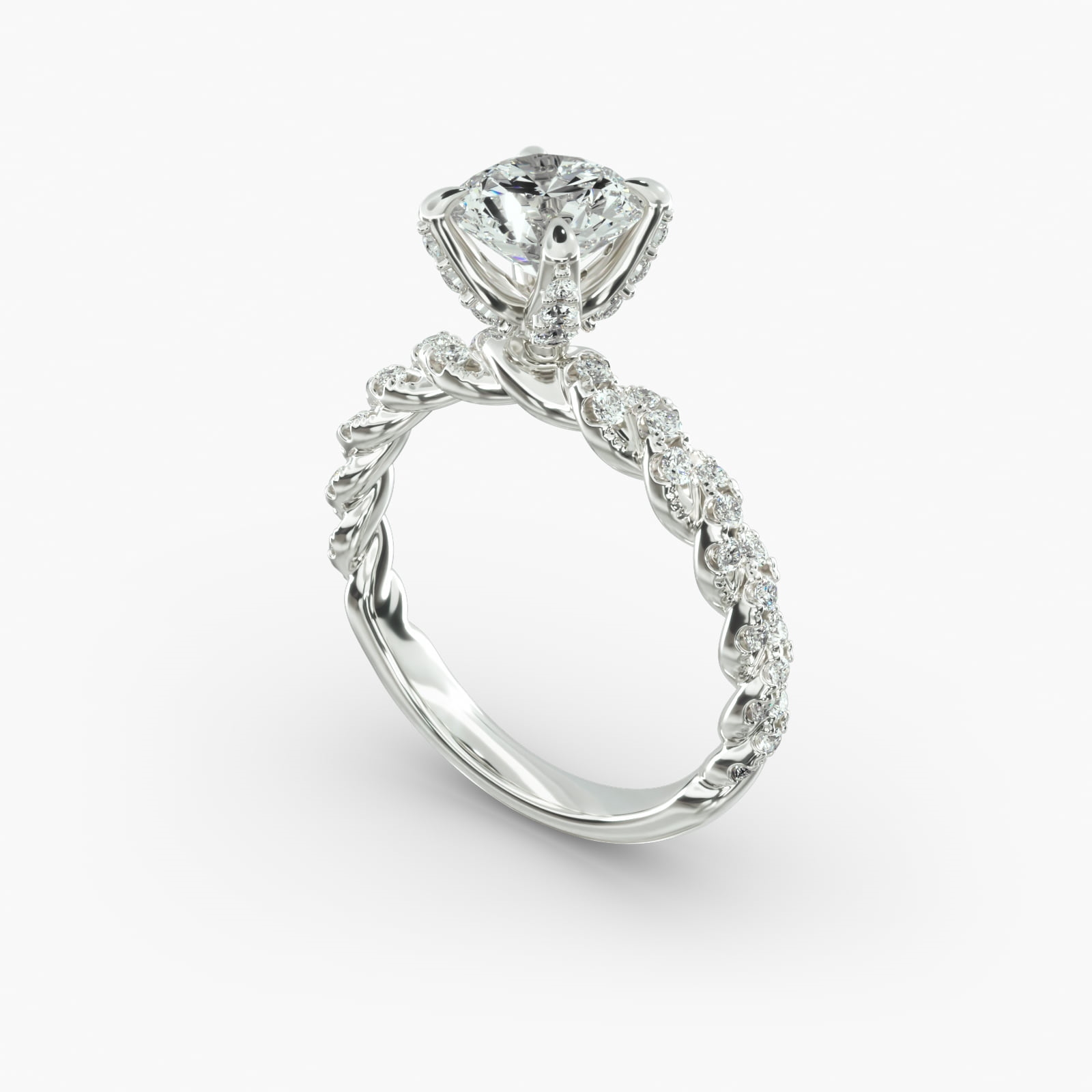 Twist Pavé Engagement Ring Diamond Tulip Head