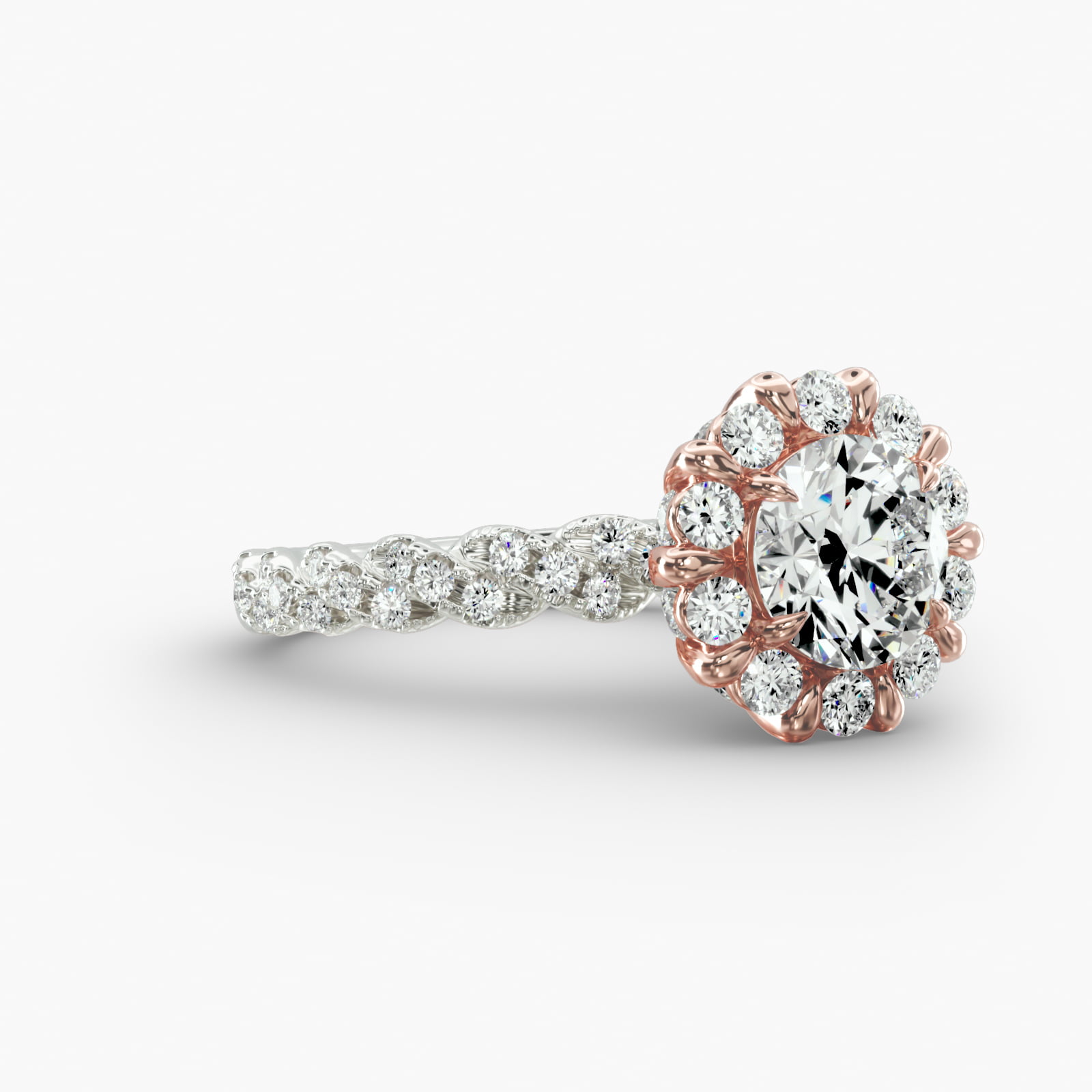 Twist Pavé Engagement Ring Floral Halo Head