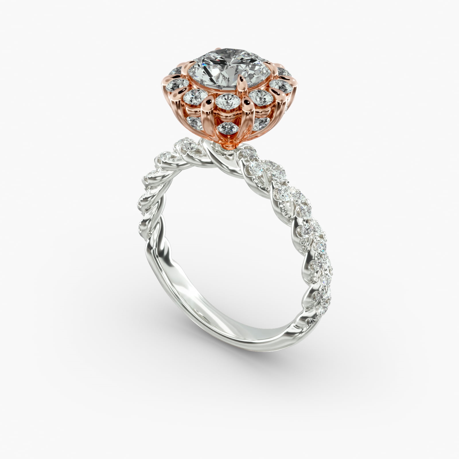 Twist Pavé Engagement Ring Floral Halo Head