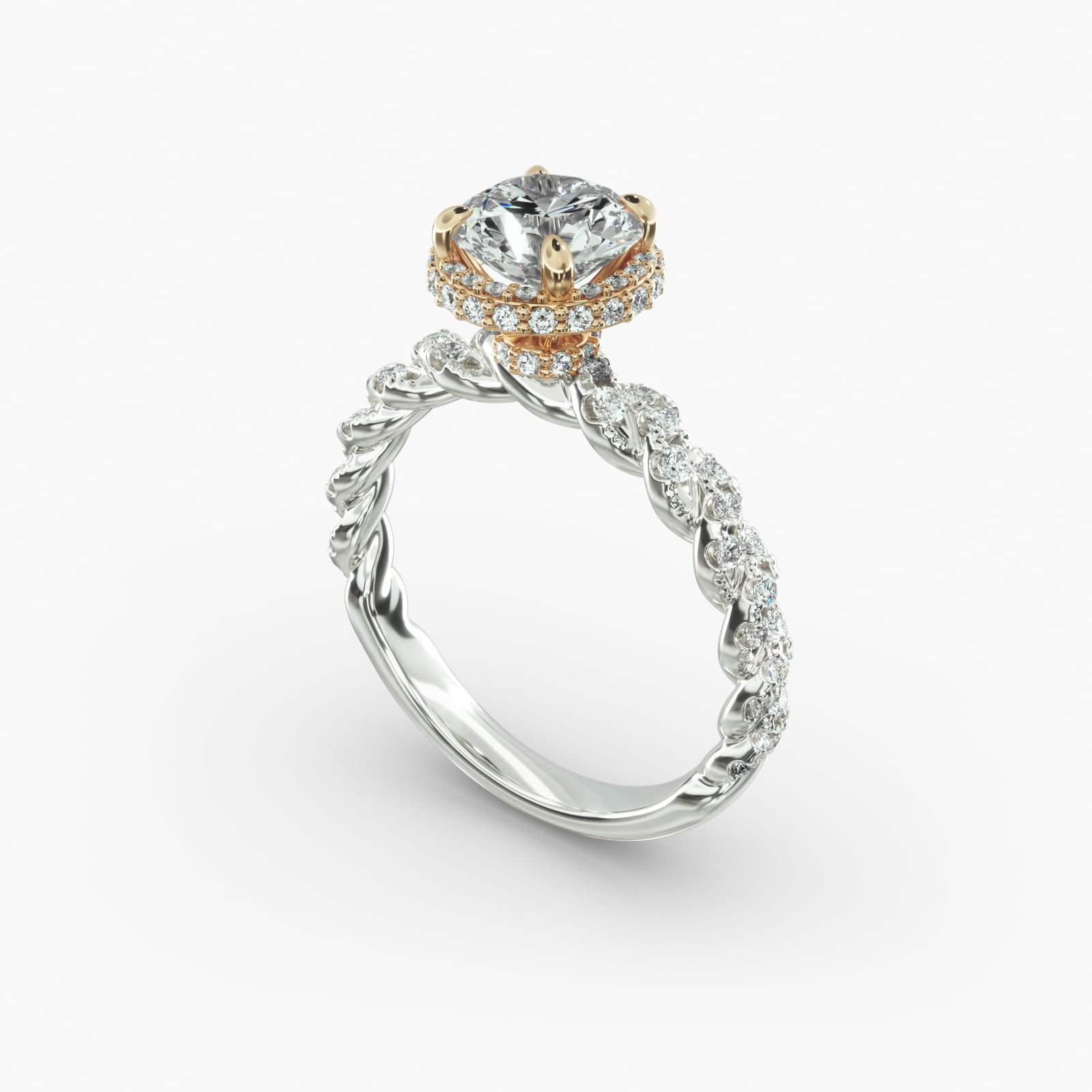 Twist Pavé Engagement Ring Dual Halo Head