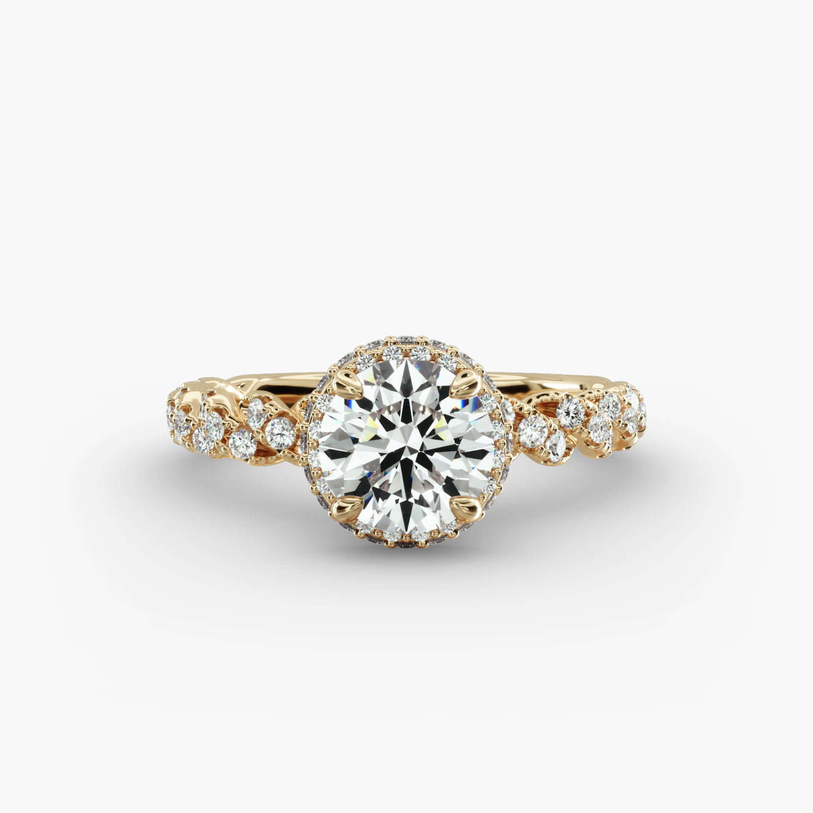 Twist Pavé Engagement Ring Dual Halo Head