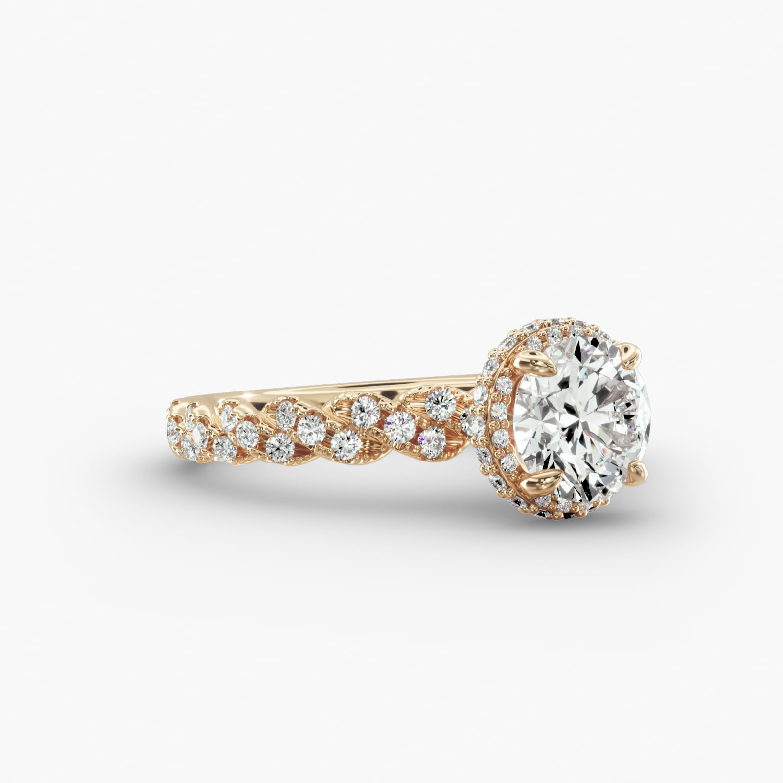 Twist Pavé Engagement Ring Dual Halo Head