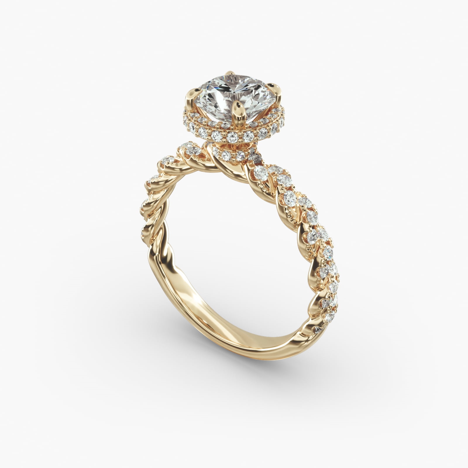 Twist Pavé Engagement Ring Dual Halo Head