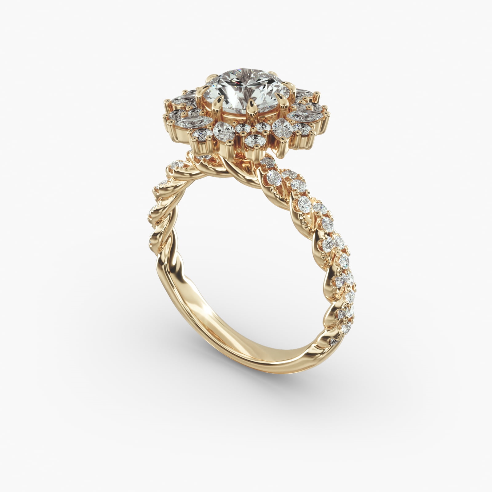 Twist Pavé Engagement Ring Fancy Halo Head