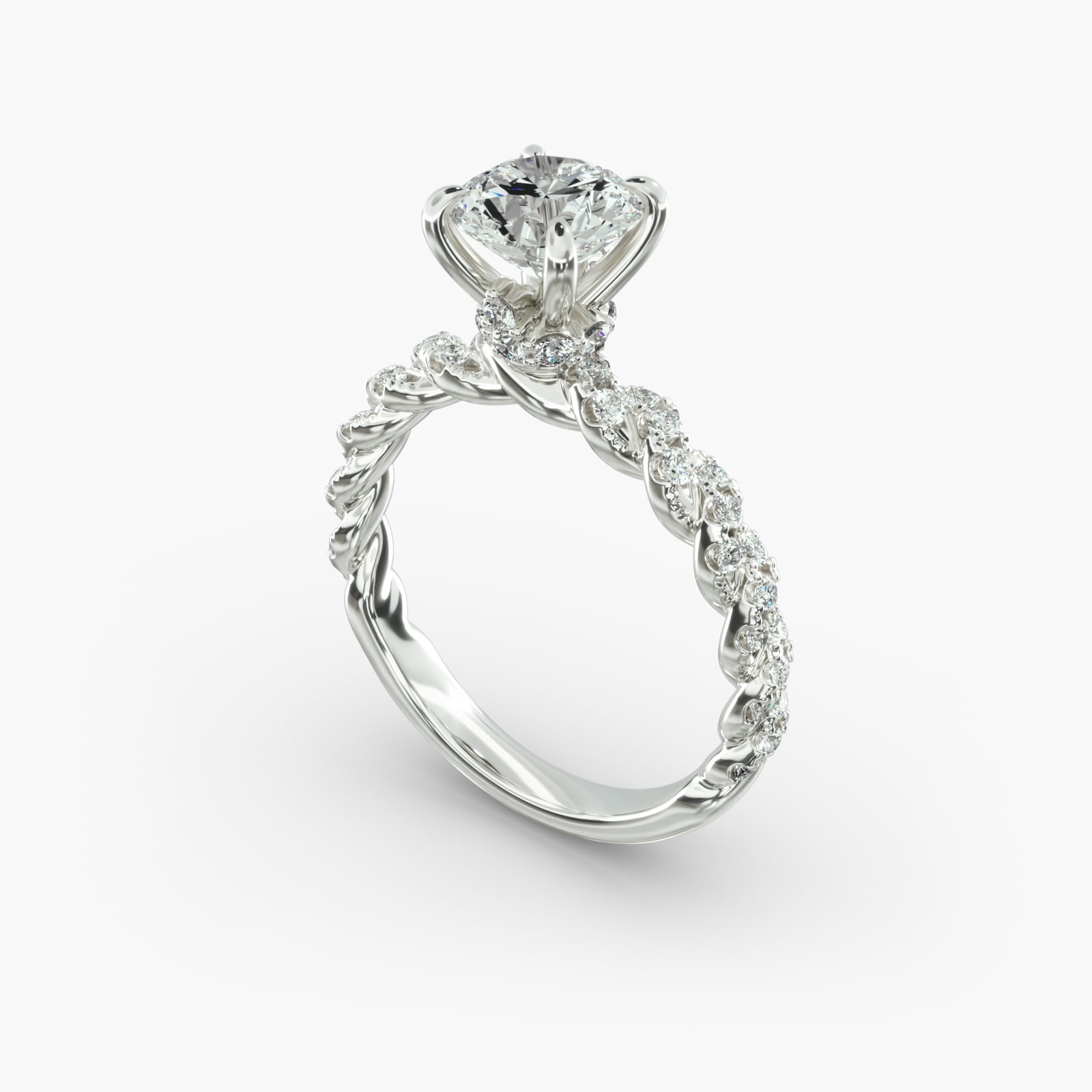 Twist Pavé Engagement Ring Clustered Diamond Head