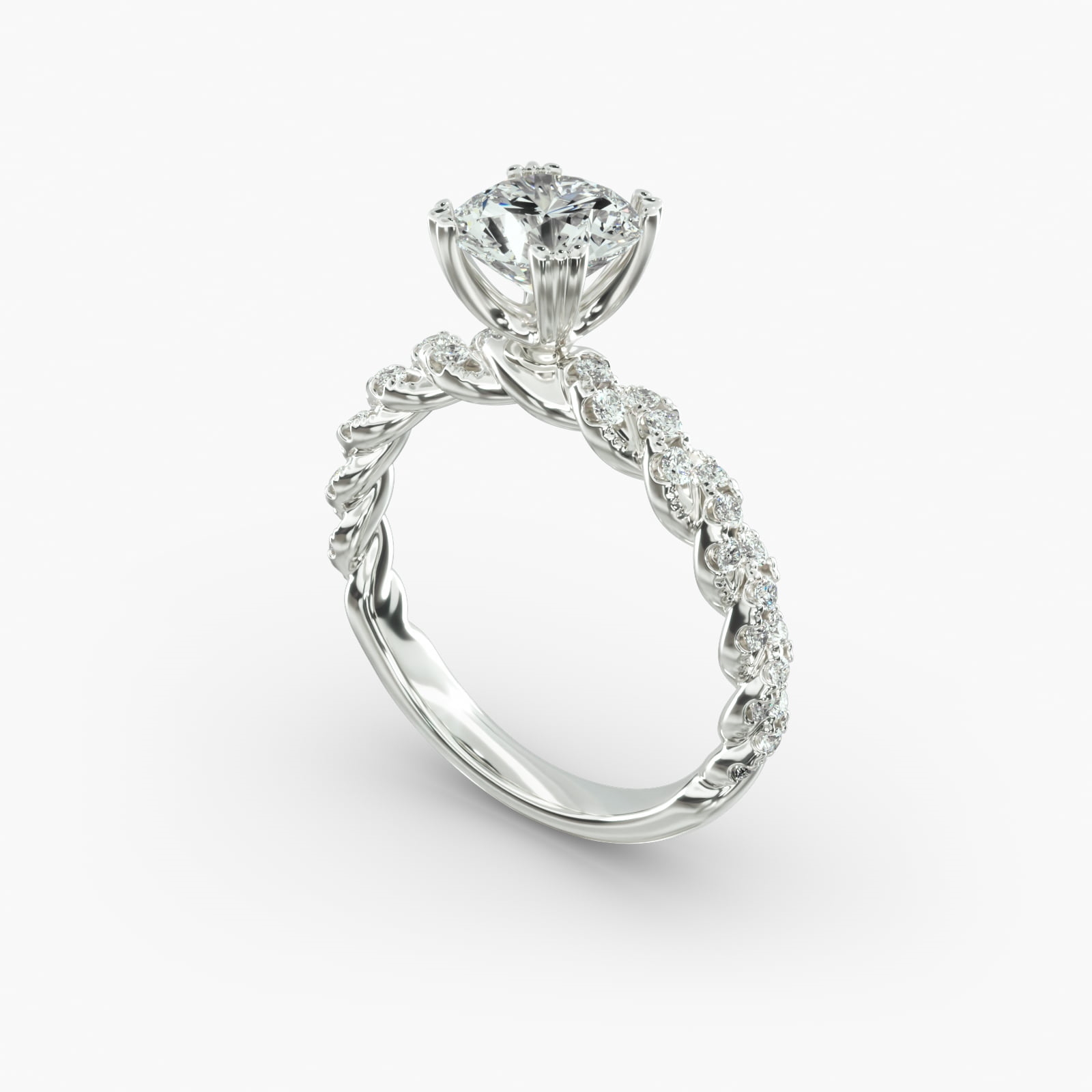 Twist Pavé Engagement Ring Vintage Trefoil Head