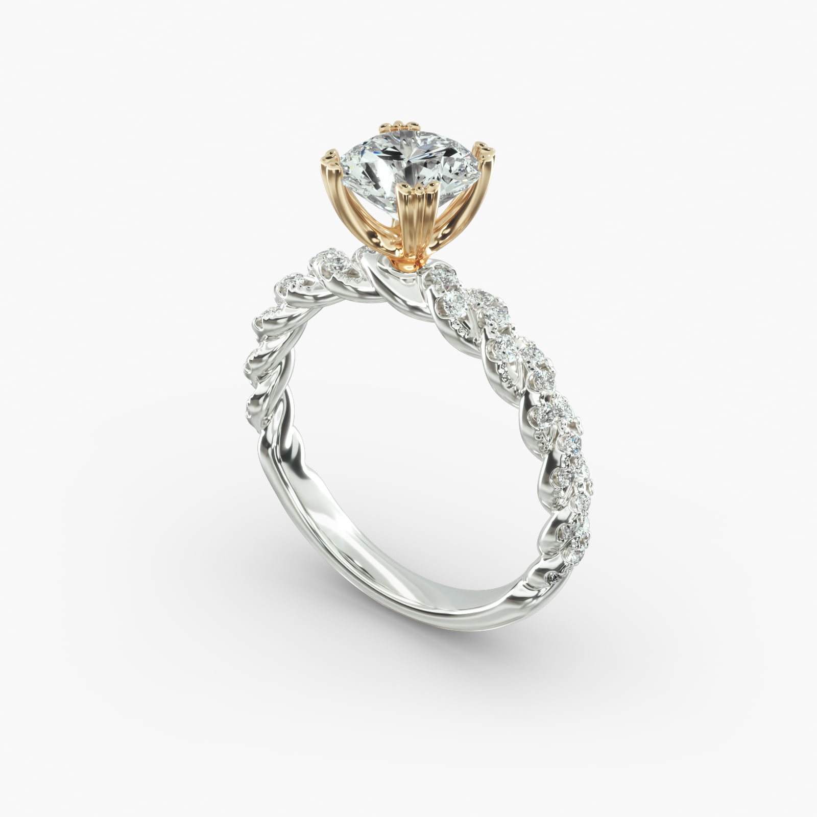 Twist Pavé Engagement Ring Vintage Trefoil Head