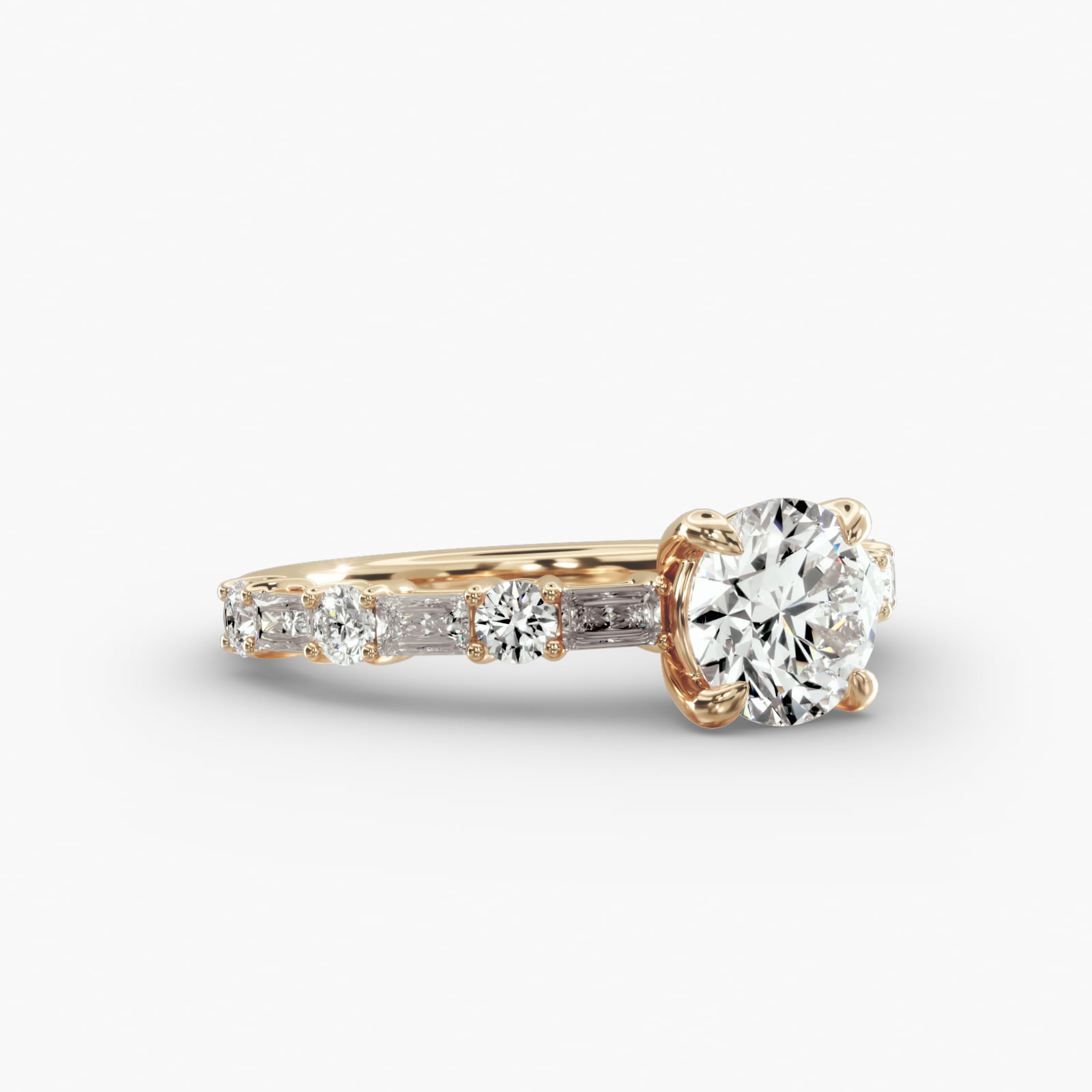 Alternating Baguette Engagement Ring Classic Basket Head