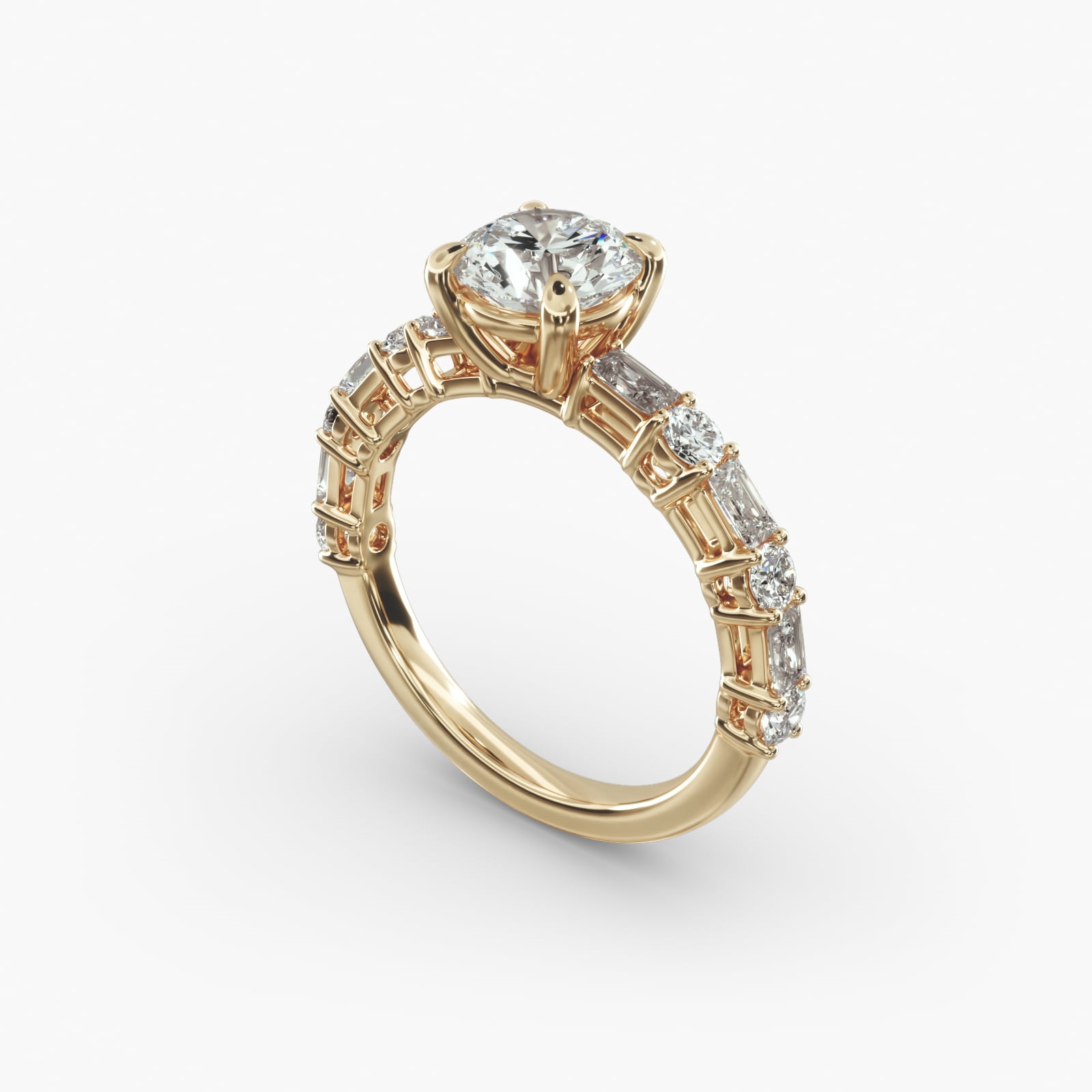 Alternating Baguette Engagement Ring Classic Basket Head