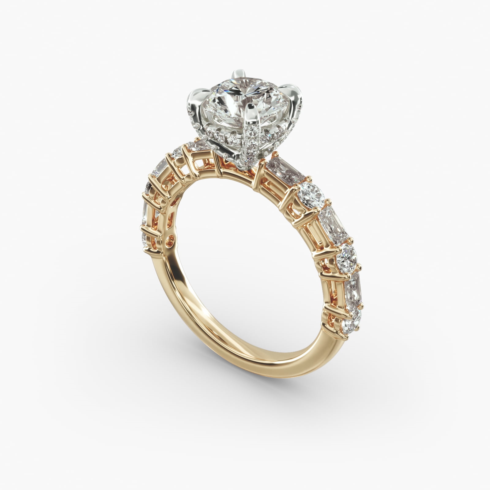 Alternating Baguette Engagement Ring Diamond Basket Head