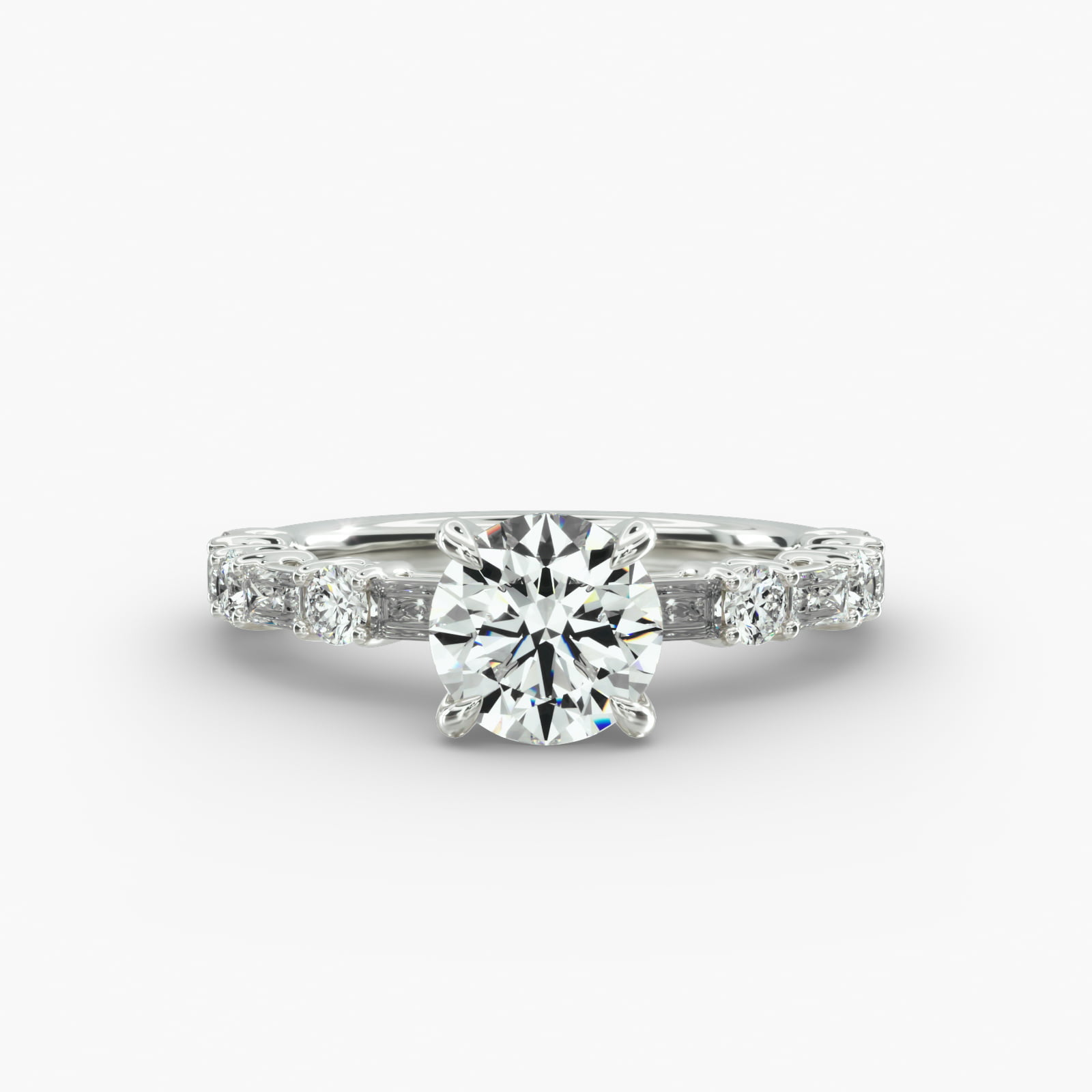 Alternating Baguette Engagement Ring Secret Diamond Head