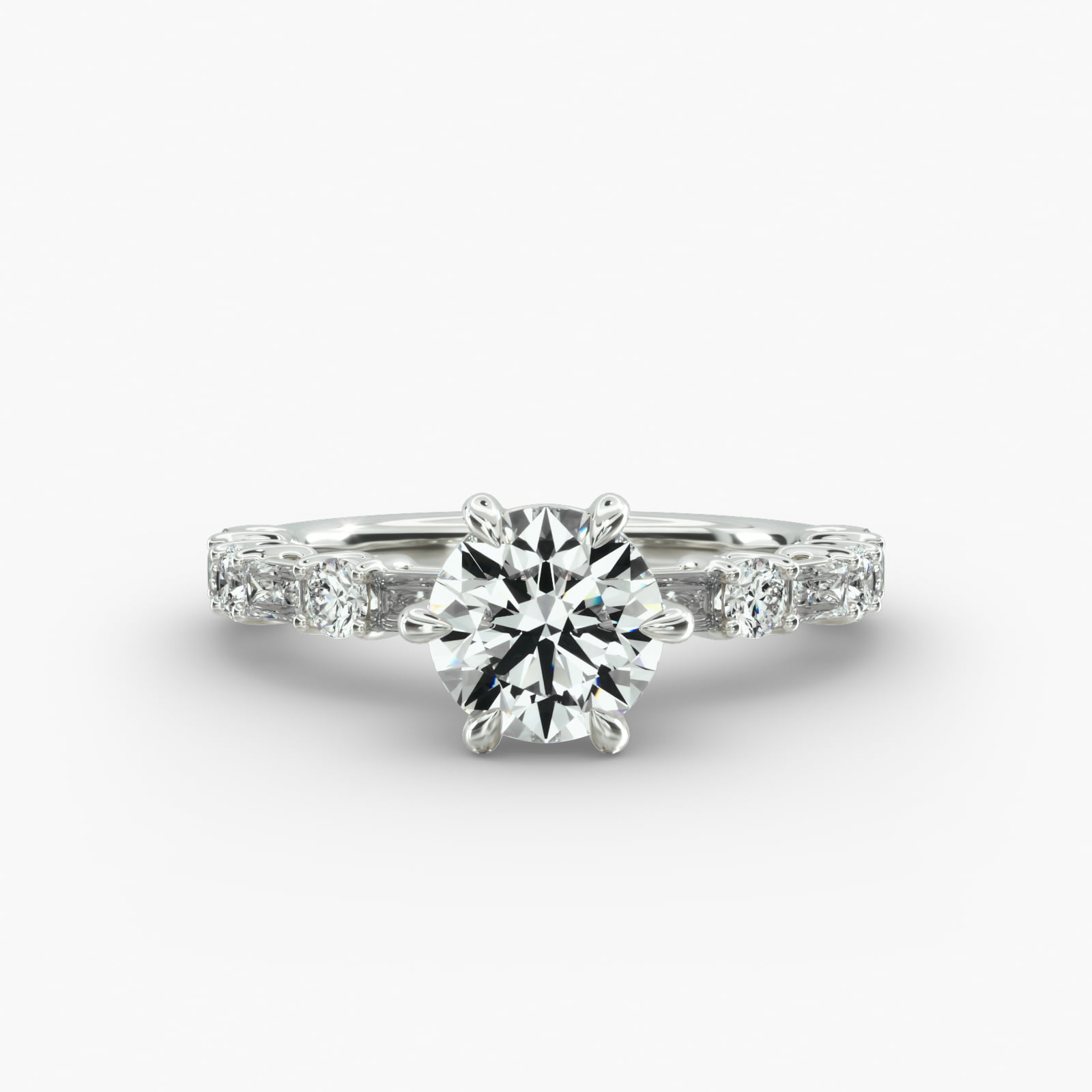 Alternating Baguette Engagement Ring 6-Prong Secret Diamond Head