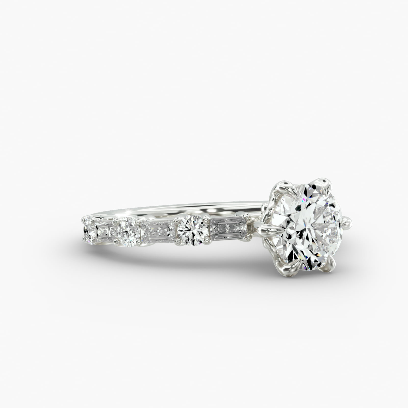 Alternating Baguette Engagement Ring 6-Prong Secret Diamond Head