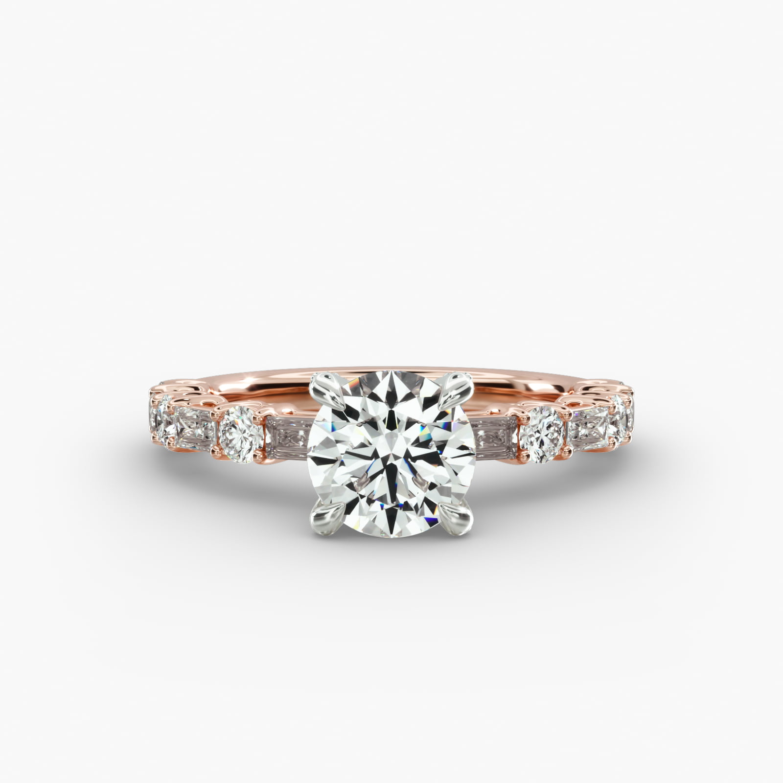 Alternating Baguette Engagement Ring Diamond Tulip Head
