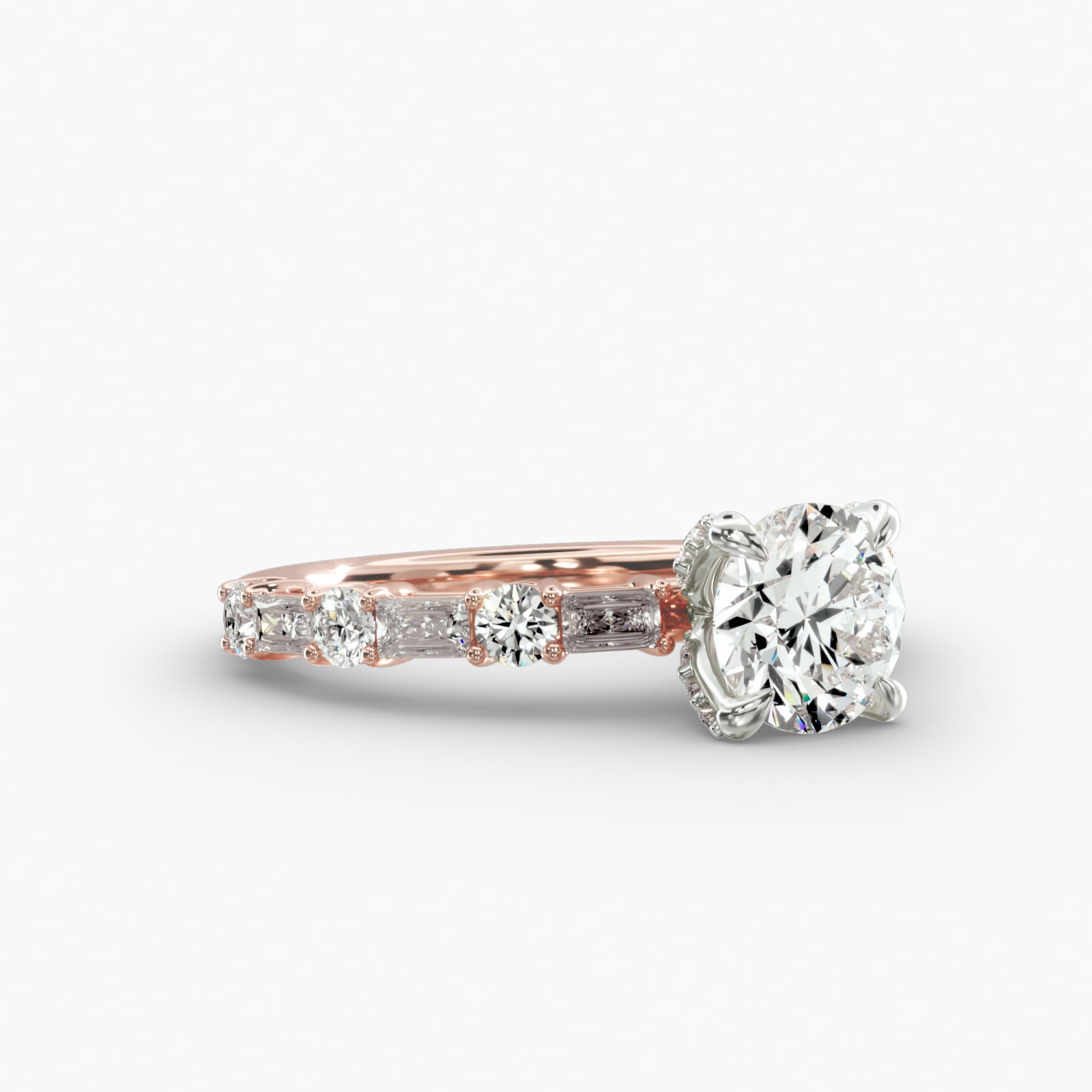 Alternating Baguette Engagement Ring Diamond Tulip Head