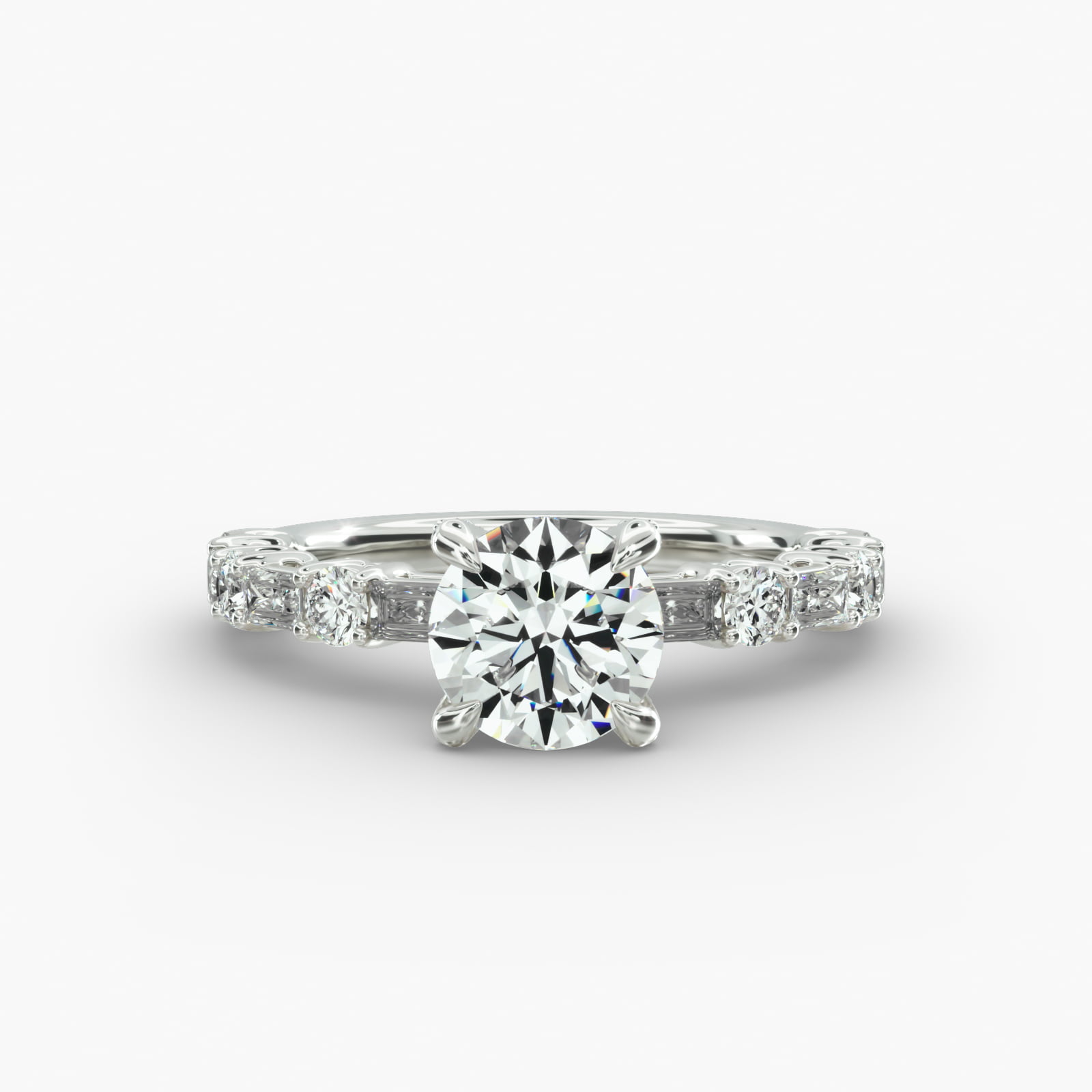 Alternating Baguette Engagement Ring Diamond Tulip Head
