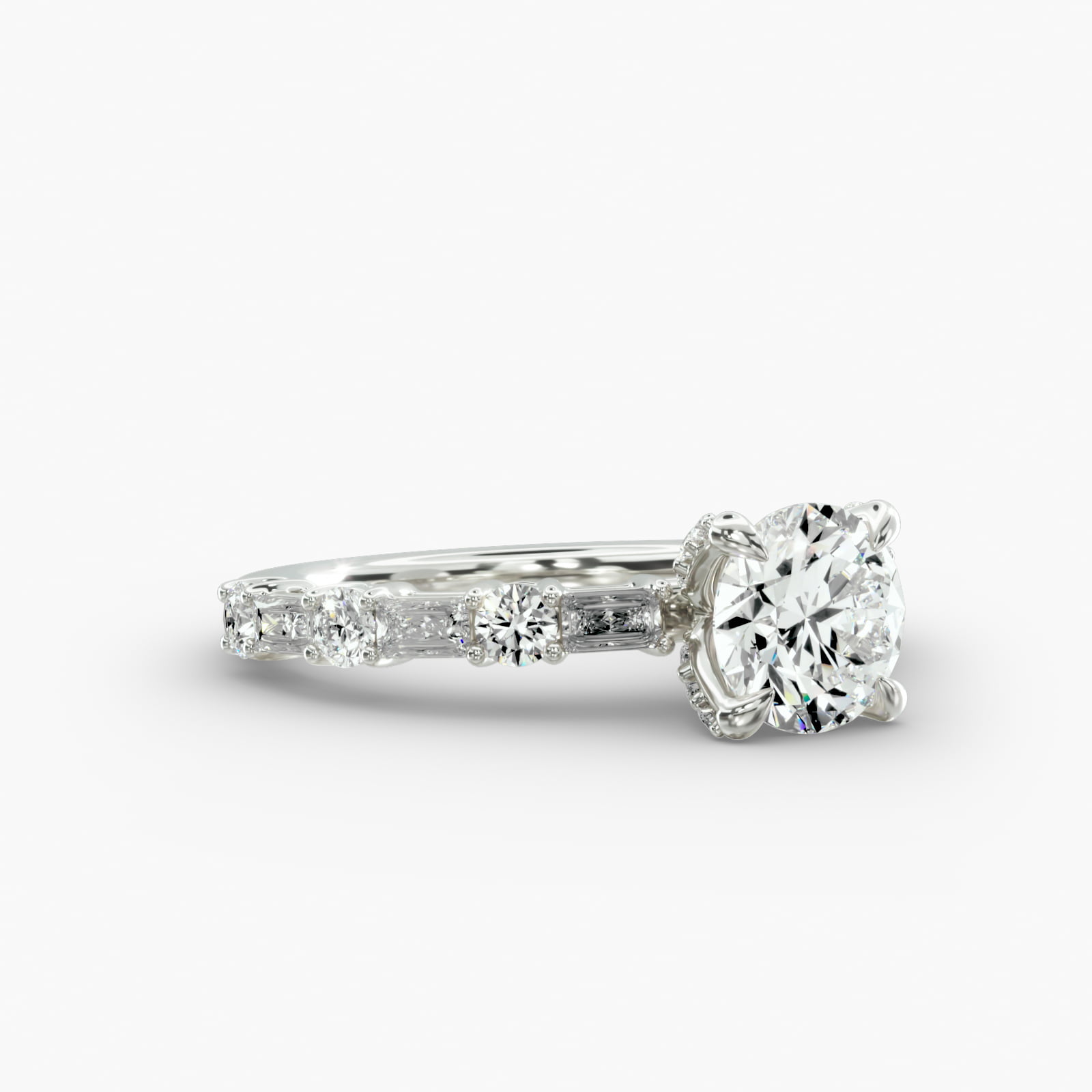 Alternating Baguette Engagement Ring Diamond Tulip Head