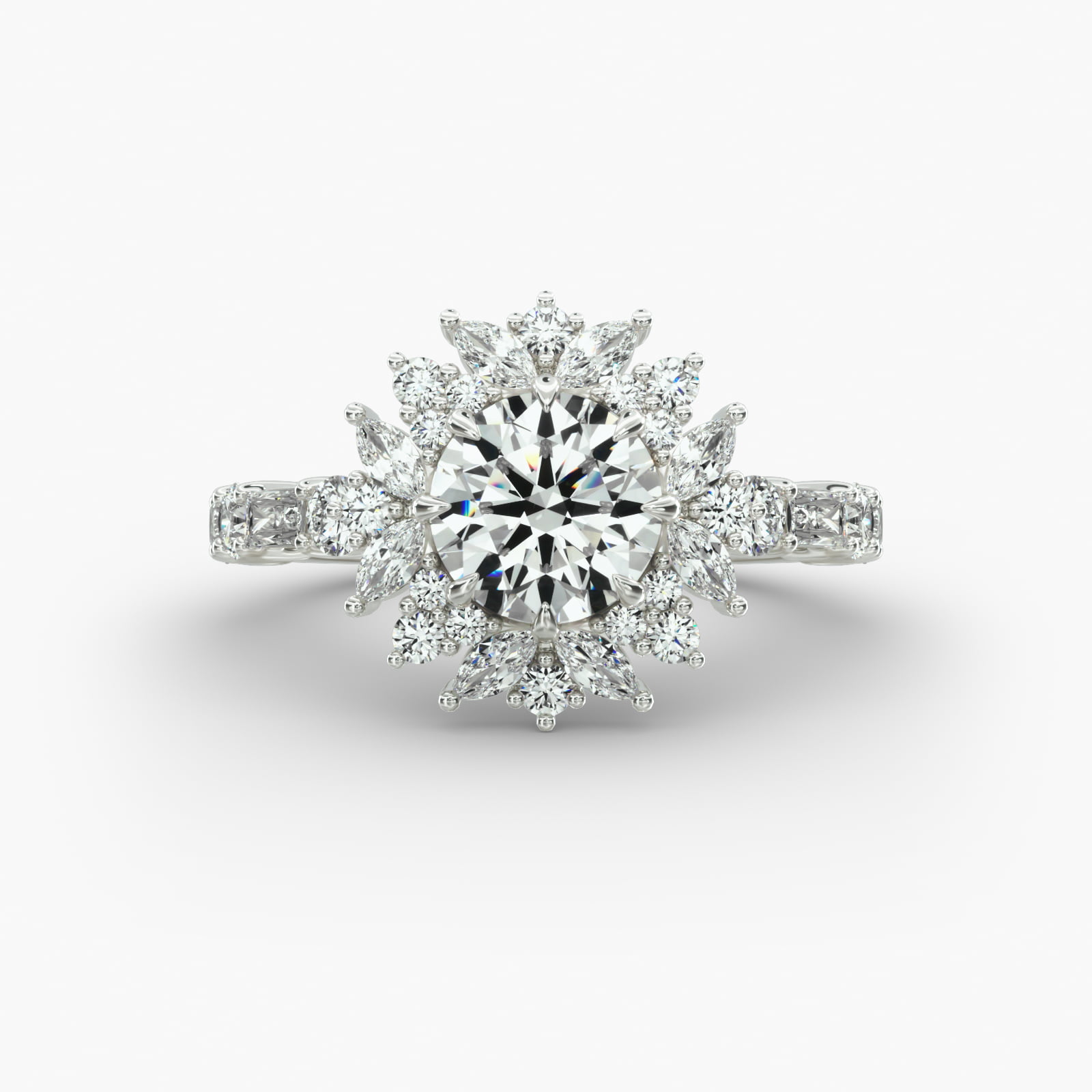 Alternating Baguette Engagement Ring Fancy Halo Head