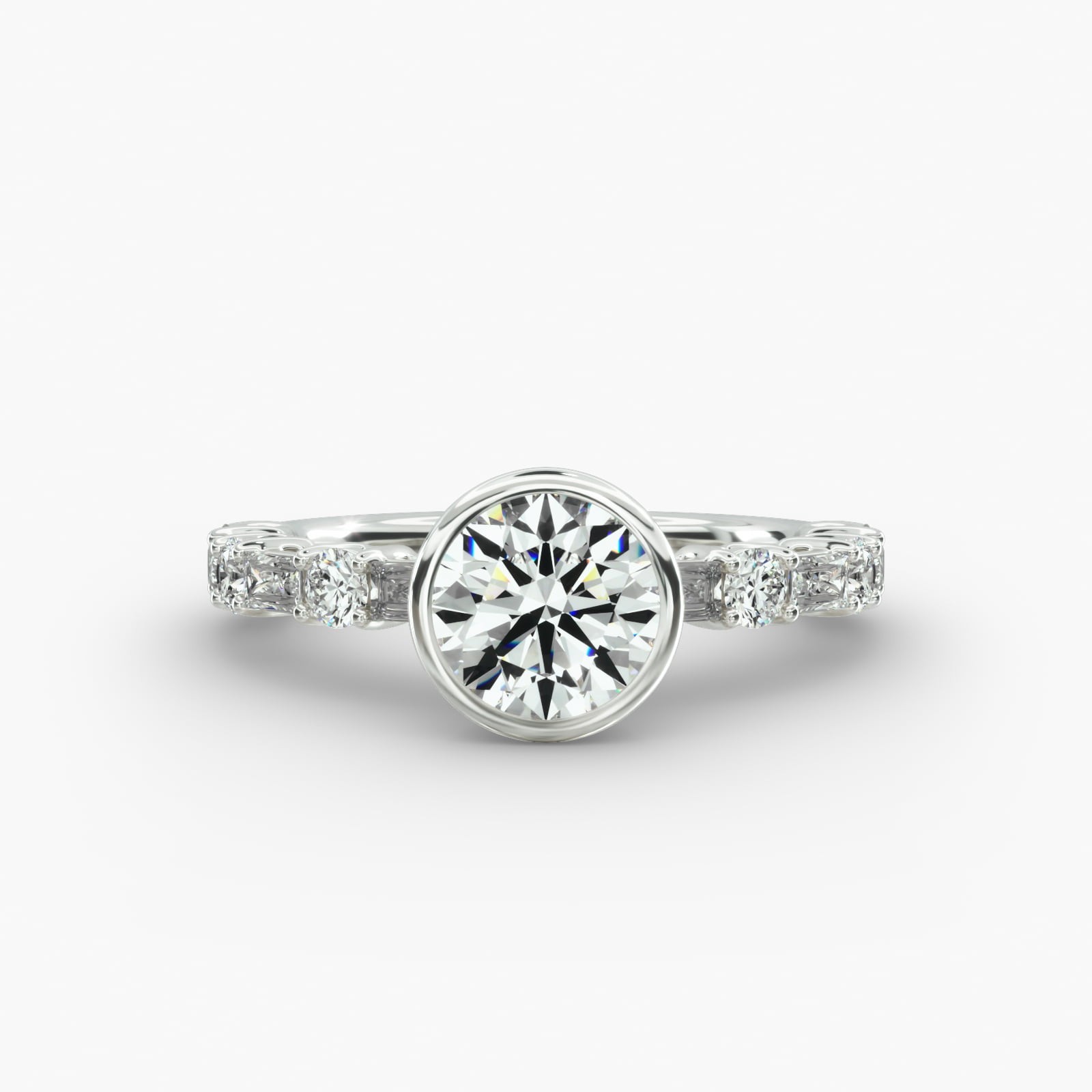 Alternating Baguette Engagement Ring Classic Bezel Head
