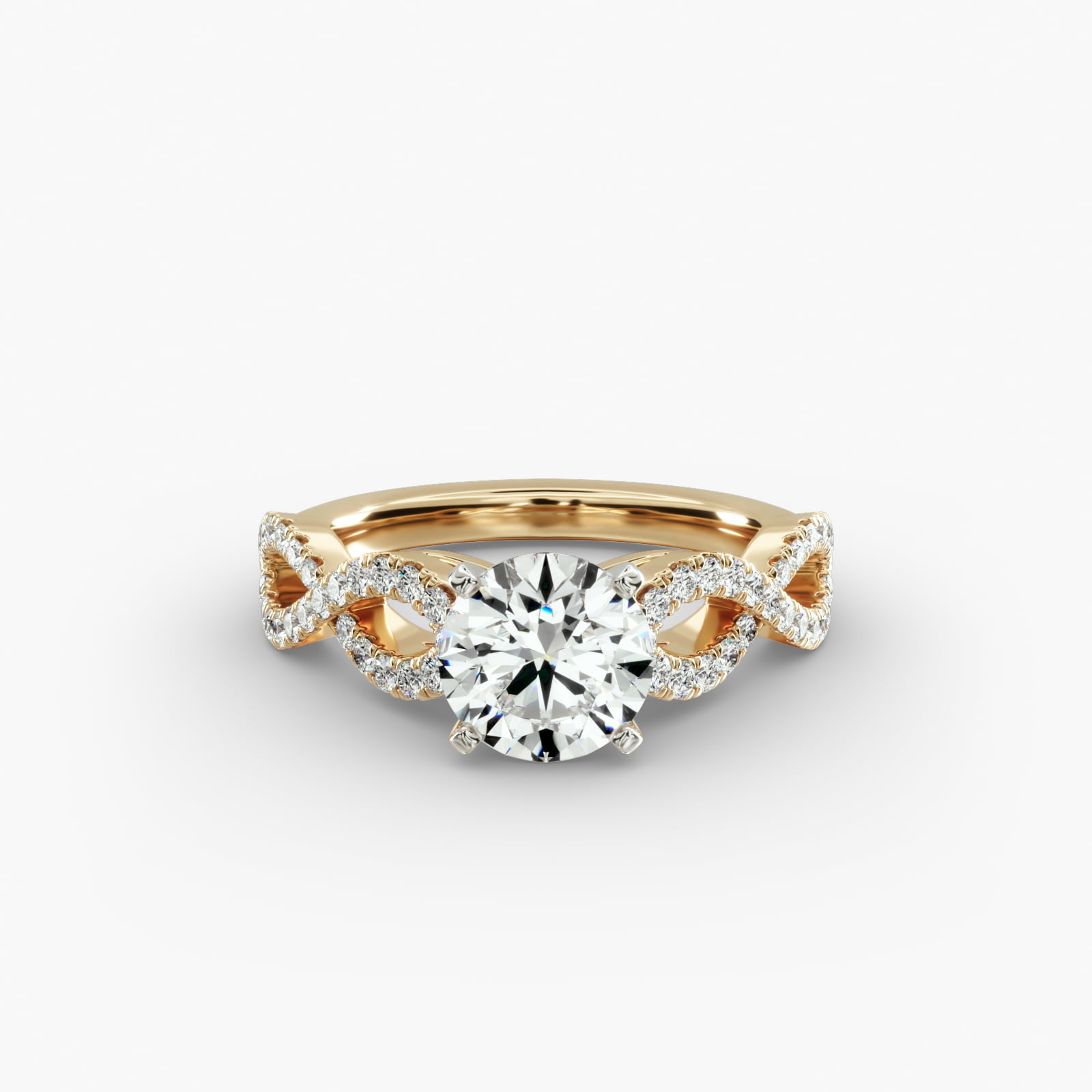 Infinity Twist Micropavé Diamond Engagement Ring in 18k Yellow Gold (0. ...