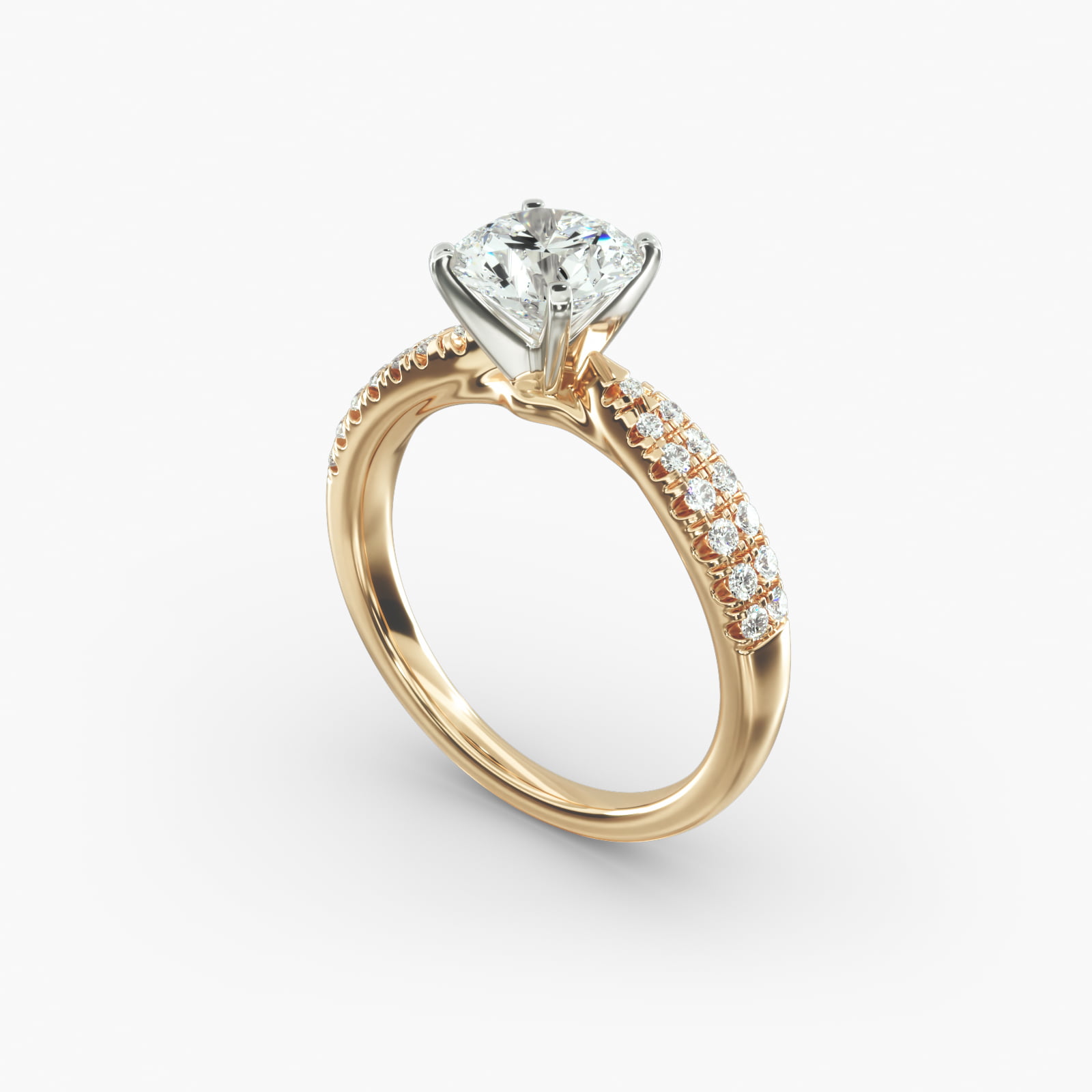Double Row Tapered Pavé Diamond Engagement Ring in 14K Yellow Gold (1/4 ...