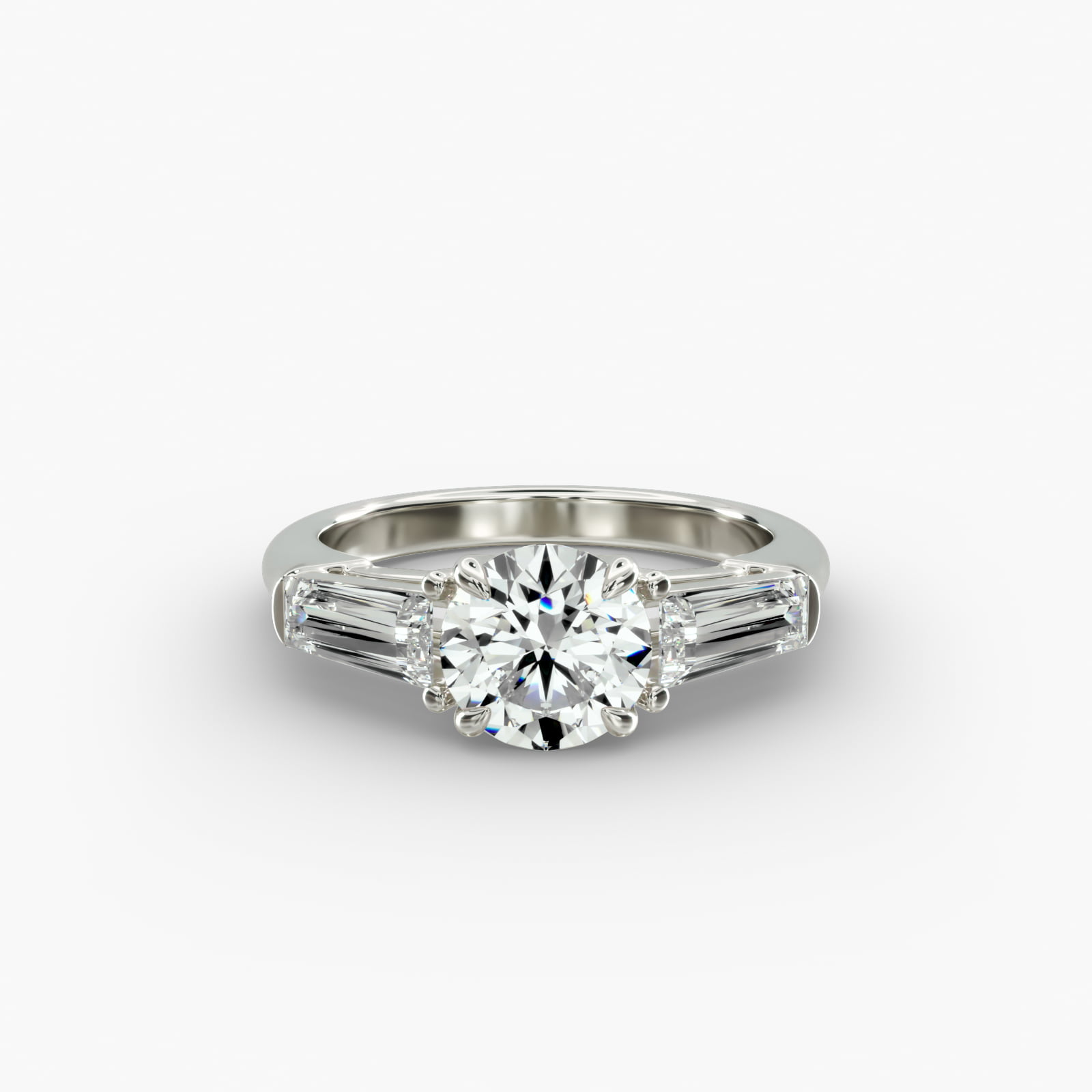 Three-Stone Tapered Baguette Diamond Engagement Ring in 14k White Gold ...