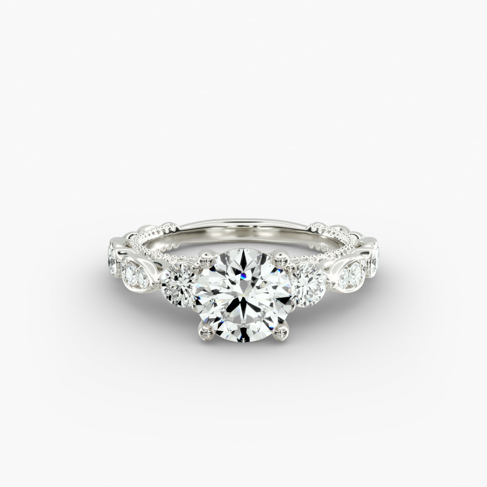 Floral Ellipse Diamond Cathedral Engagement Ring in 14k White Gold (1/3 ...
