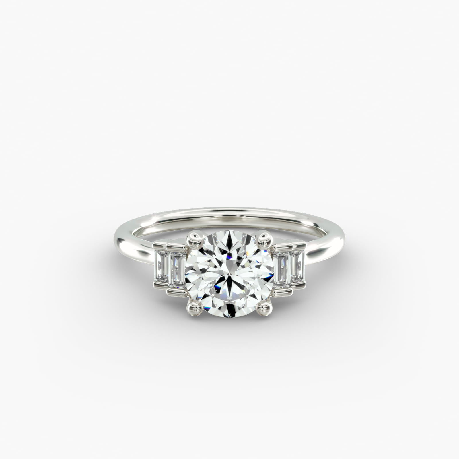 Tiered Baguette Diamond Engagement Ring in 14k White Gold