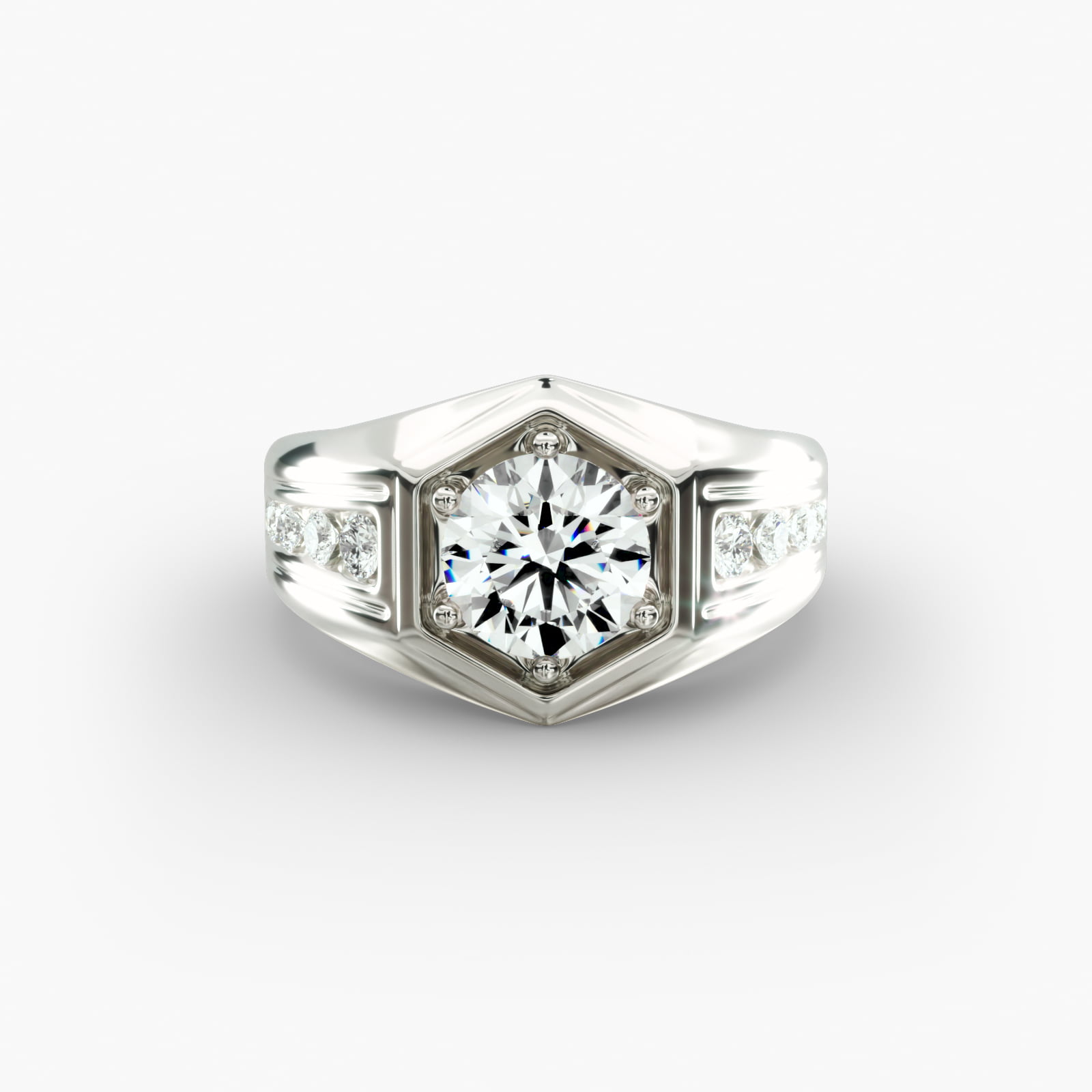 Men's Hexagon Diamond Channel Engagement Ring in 14k White Gold (3/8 ct ...