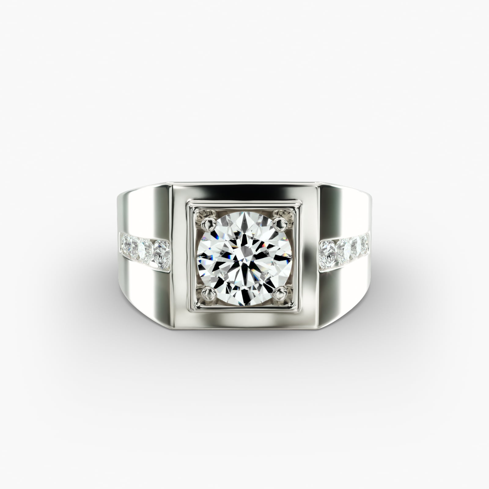 Men's Round Diamond Channel Engagement Ring in 18k White Gold (1/3 ct. tw.)