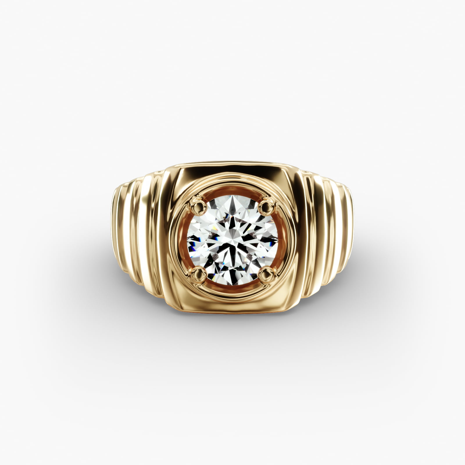 Men's Ridged Solitaire Engagement Ring in 14k Yellow Gold