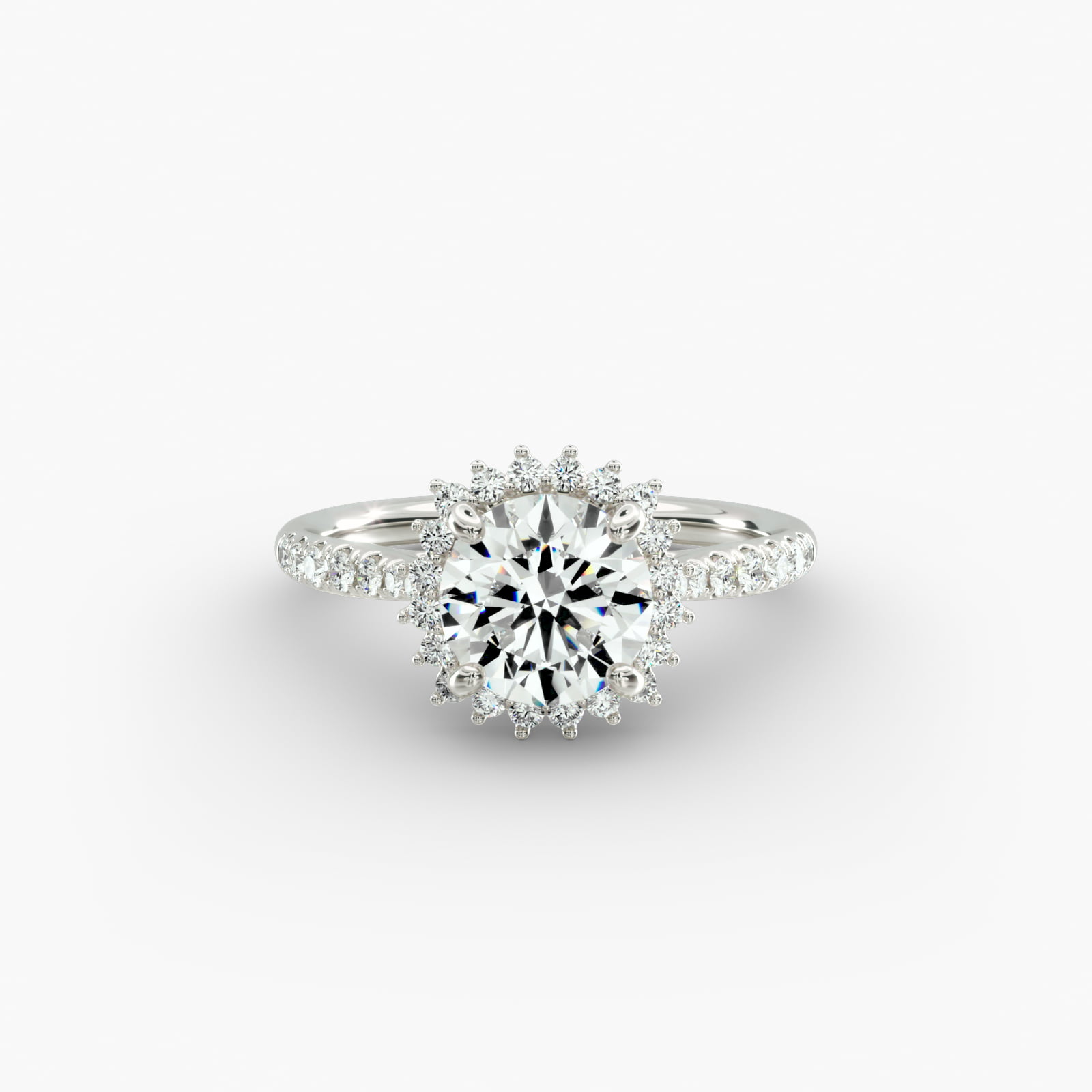 Burst Halo Diamond Engagement Ring in 18k White Gold