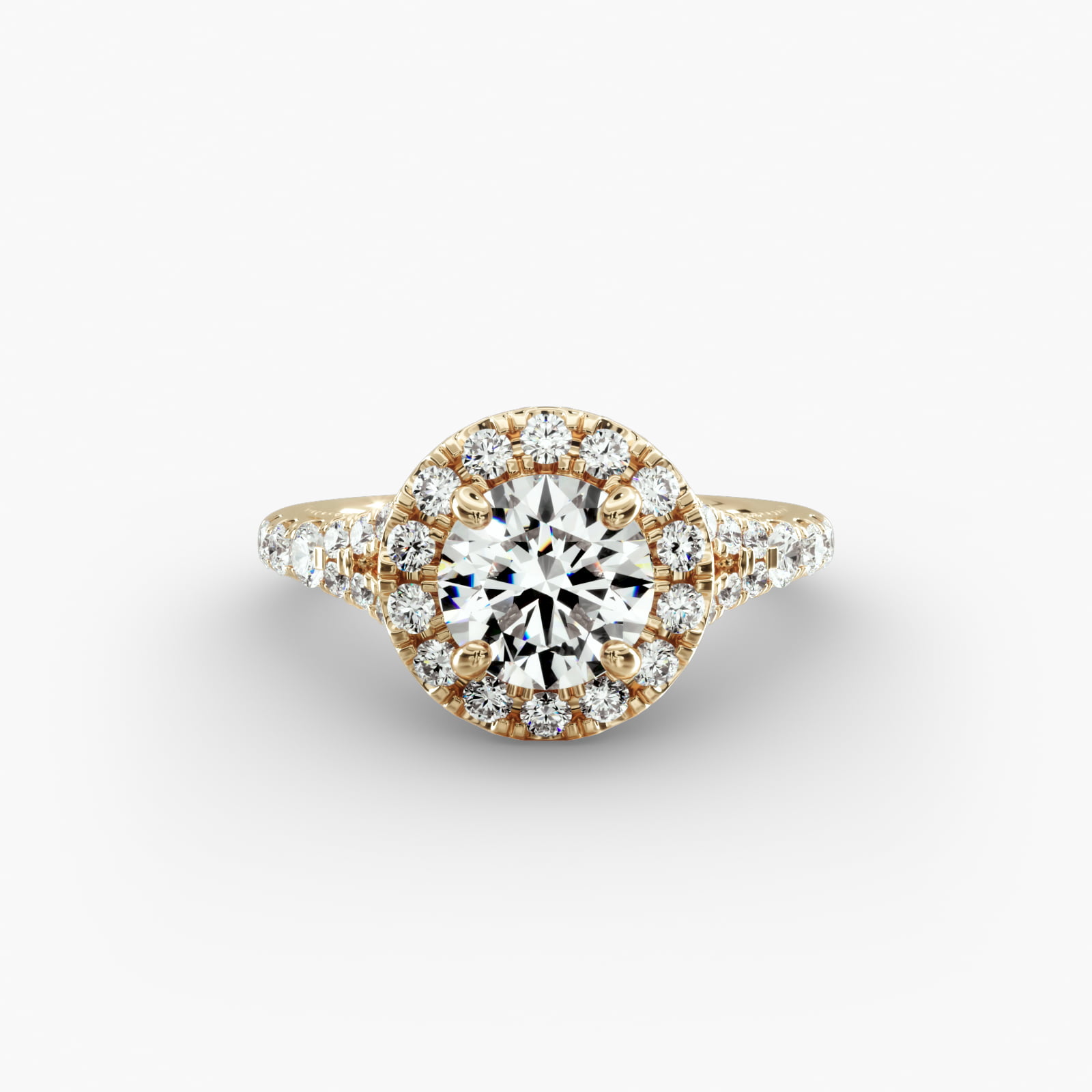Lace Bridge Split Shank Halo Diamond Engagement Ring in 14k Yellow Gold ...