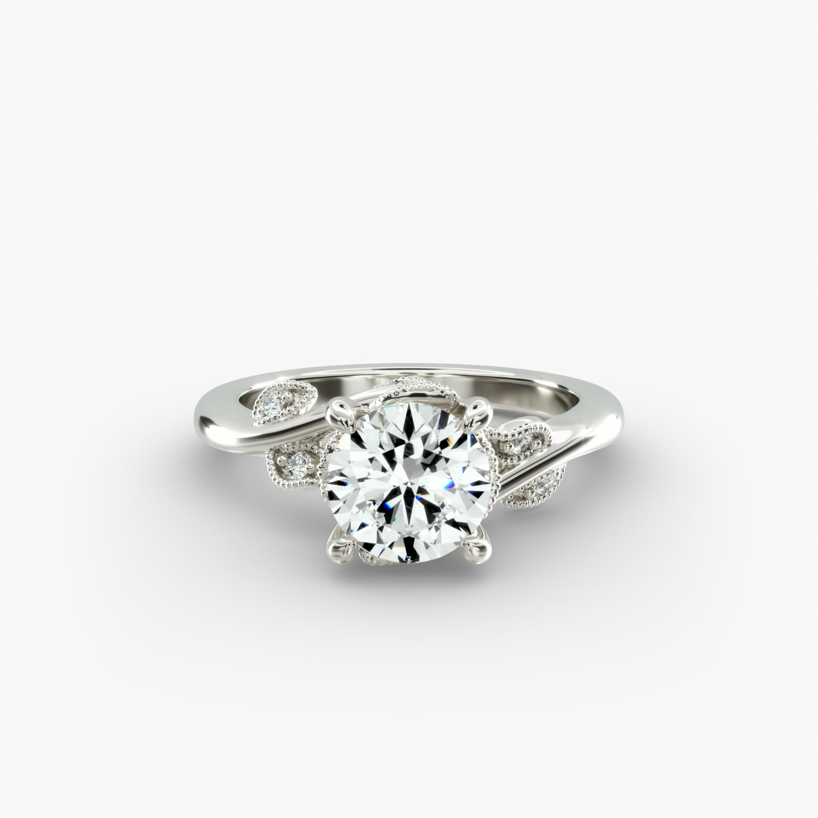 Entangled Vines Side Stone Diamond Engagement Ring In 14K White Gold