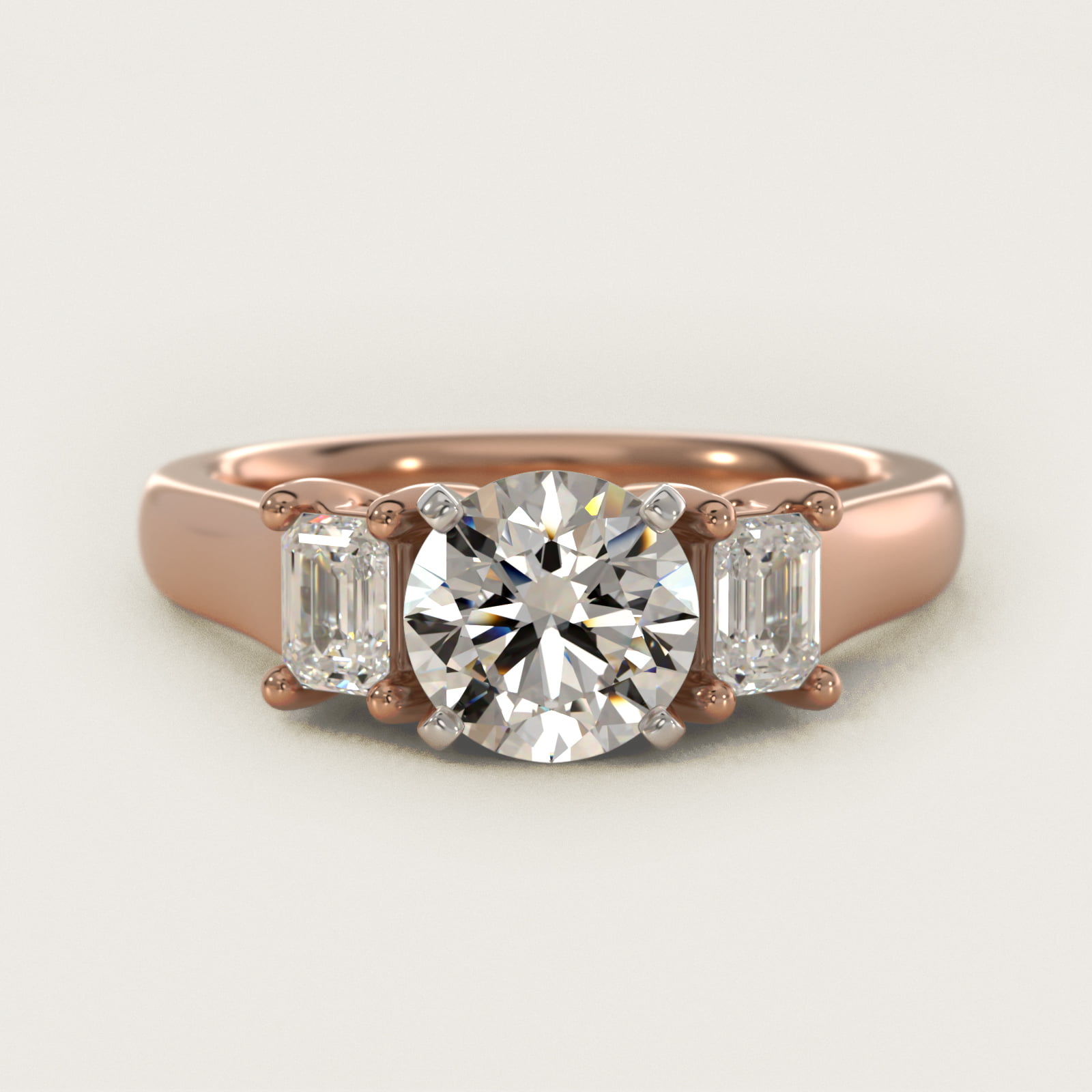 Three-Stone Emerald-Cut Diamond Engagement Ring in 14k Rose Gold (1/3 ...