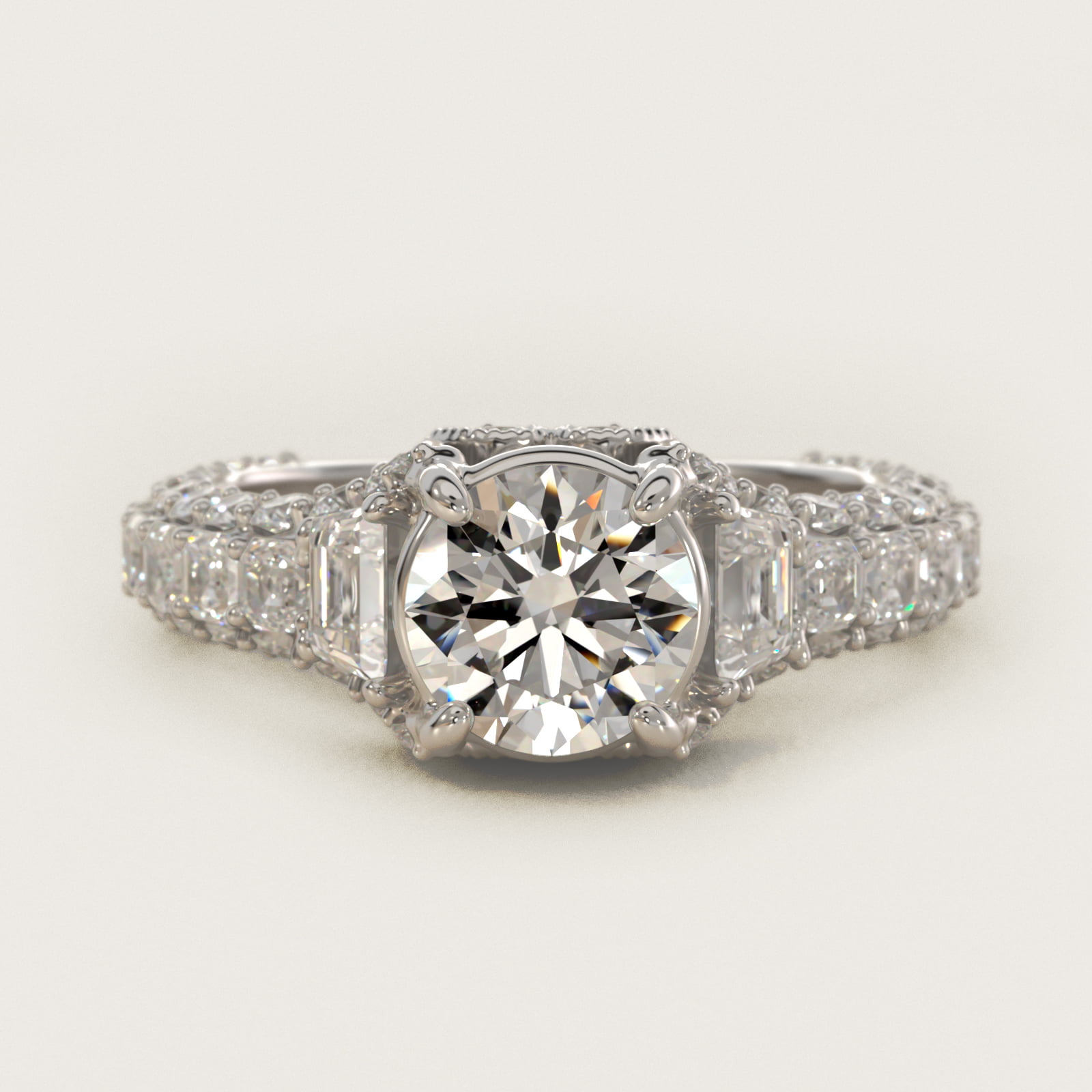 Grandeur Trapezoid Diamond Engagement Ring in 18k White Gold (2 1/4 ct ...