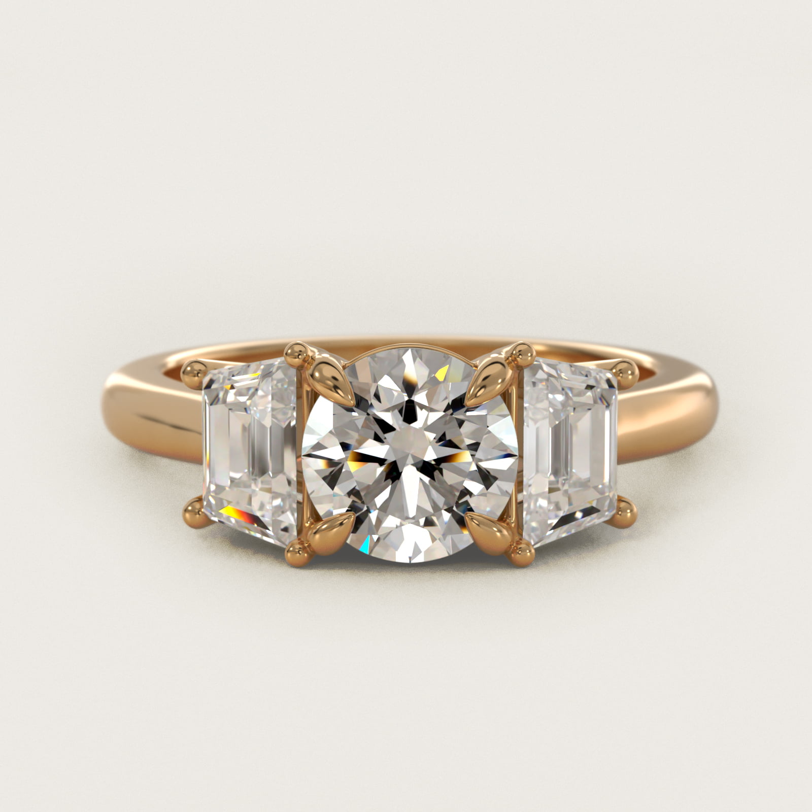 Three-Stone Trapezoid Sidestone Diamond Engagement Ring in 14K Yellow ...