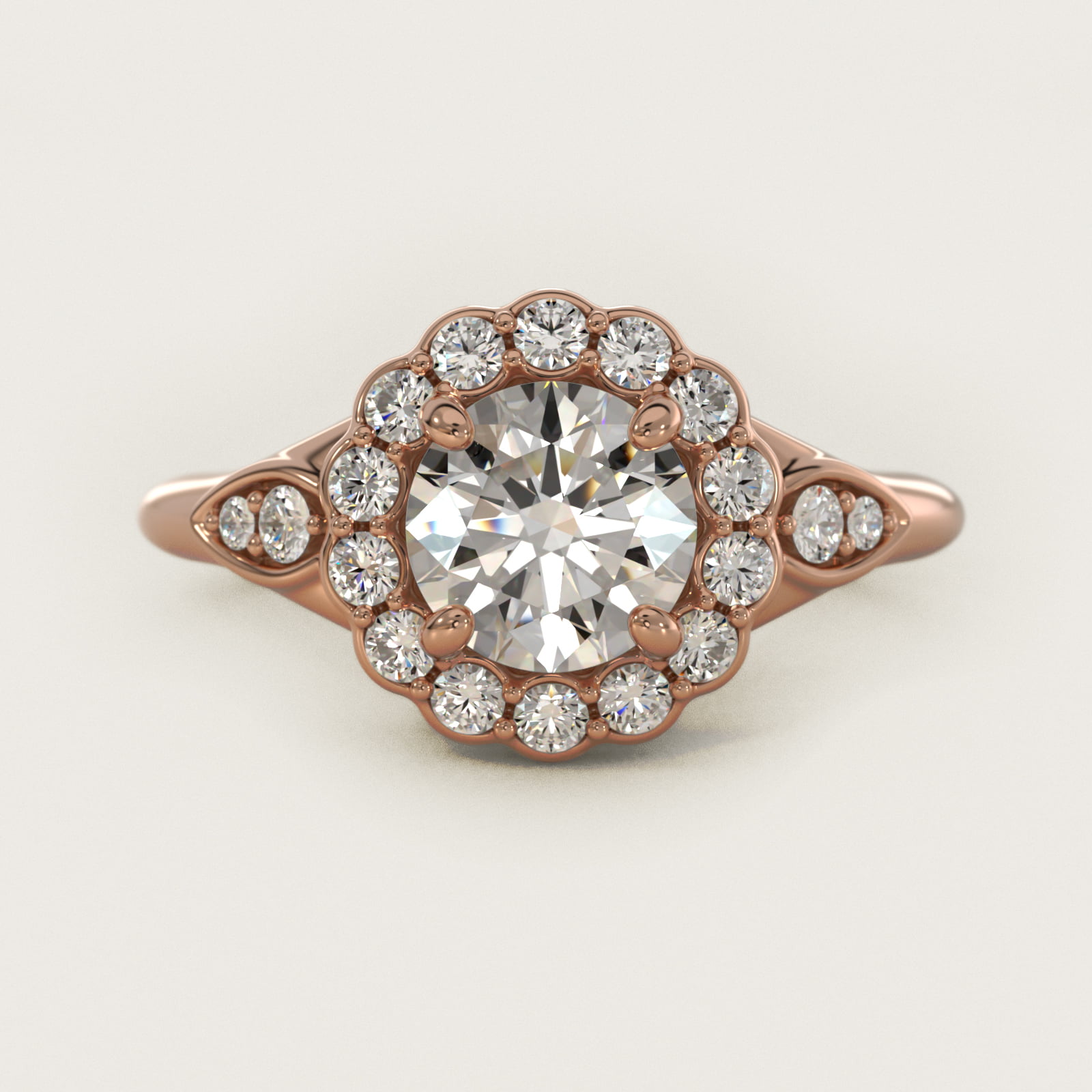 Flora Vida® Halo Diamond Engagement Ring in 14k Rose Gold