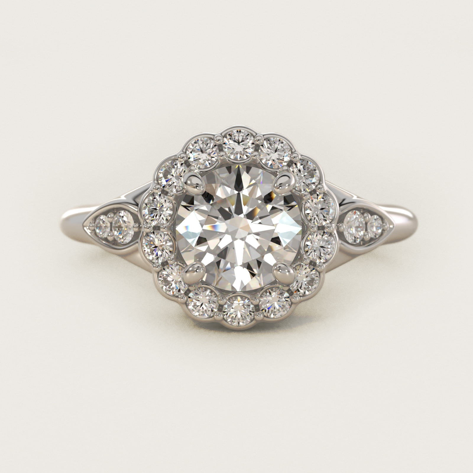 Flora Vida® Halo Diamond Engagement Ring in 14k White Gold