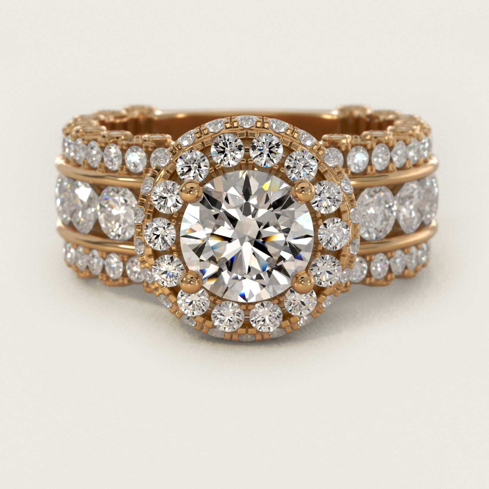 Sophia Triple Row Diamond Rollover Halo in 14K Yellow Gold (2.95 ct. tw ...