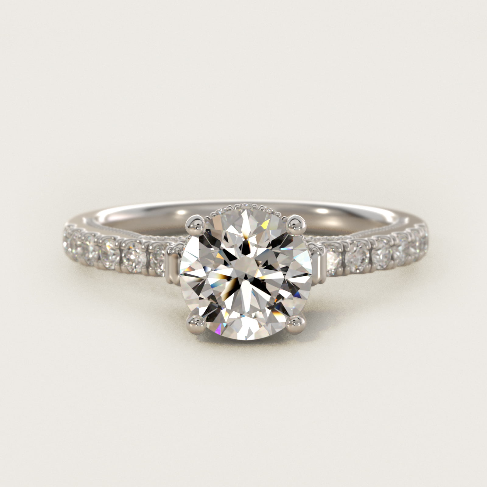 Lace Bridge Hidden Halo and Pave Diamond Engagement Ring in Platinum (1 ...